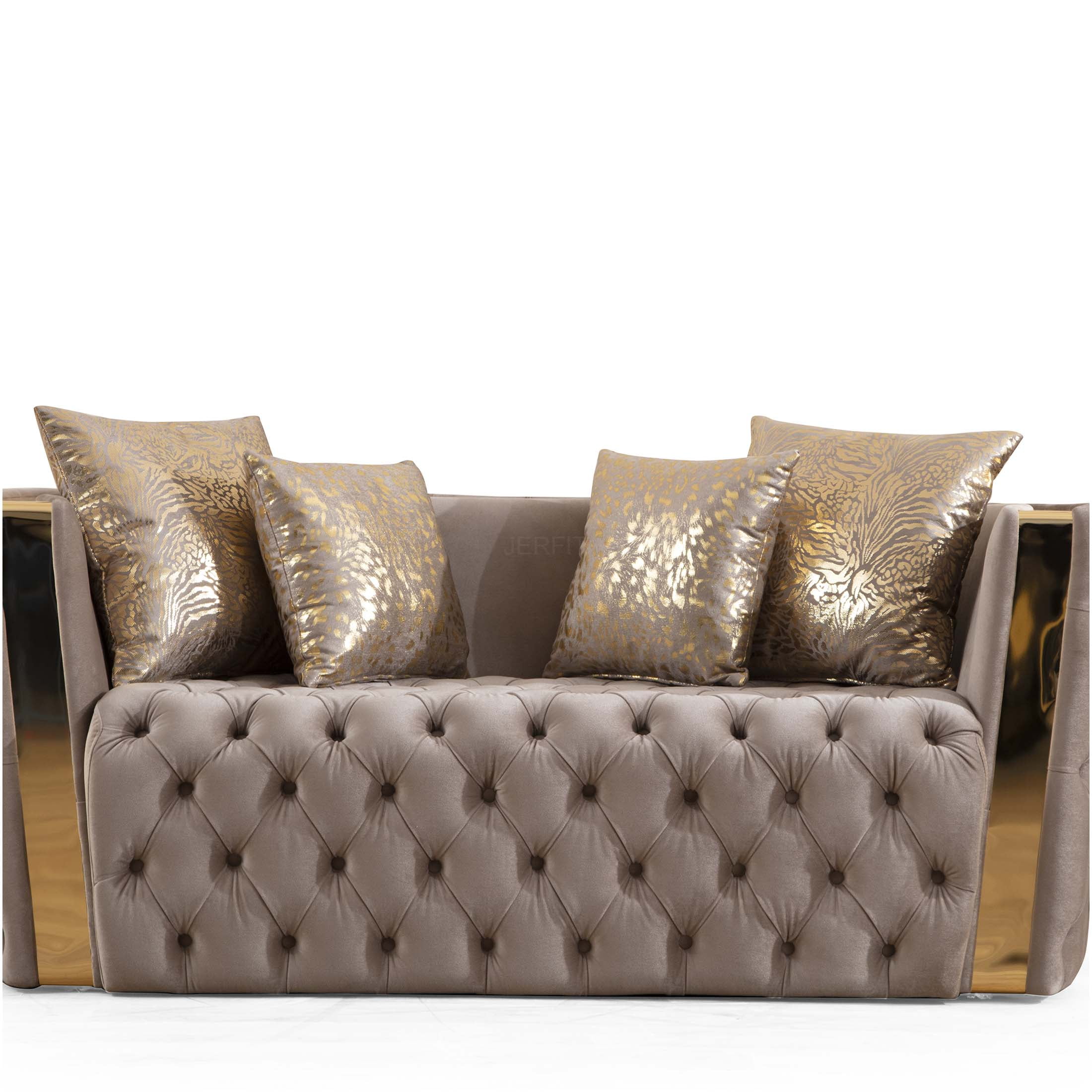 JERFIT Modern Velvet Loveseat Sofa with Button Tufting and Gold Metal ...