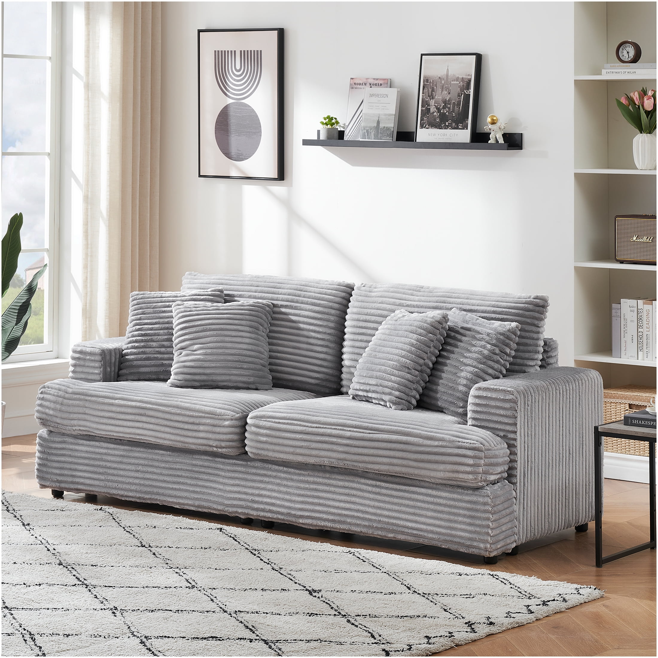 JERFIT Modern Velvet Sofa Couch for Living Room with Storage, Square ...