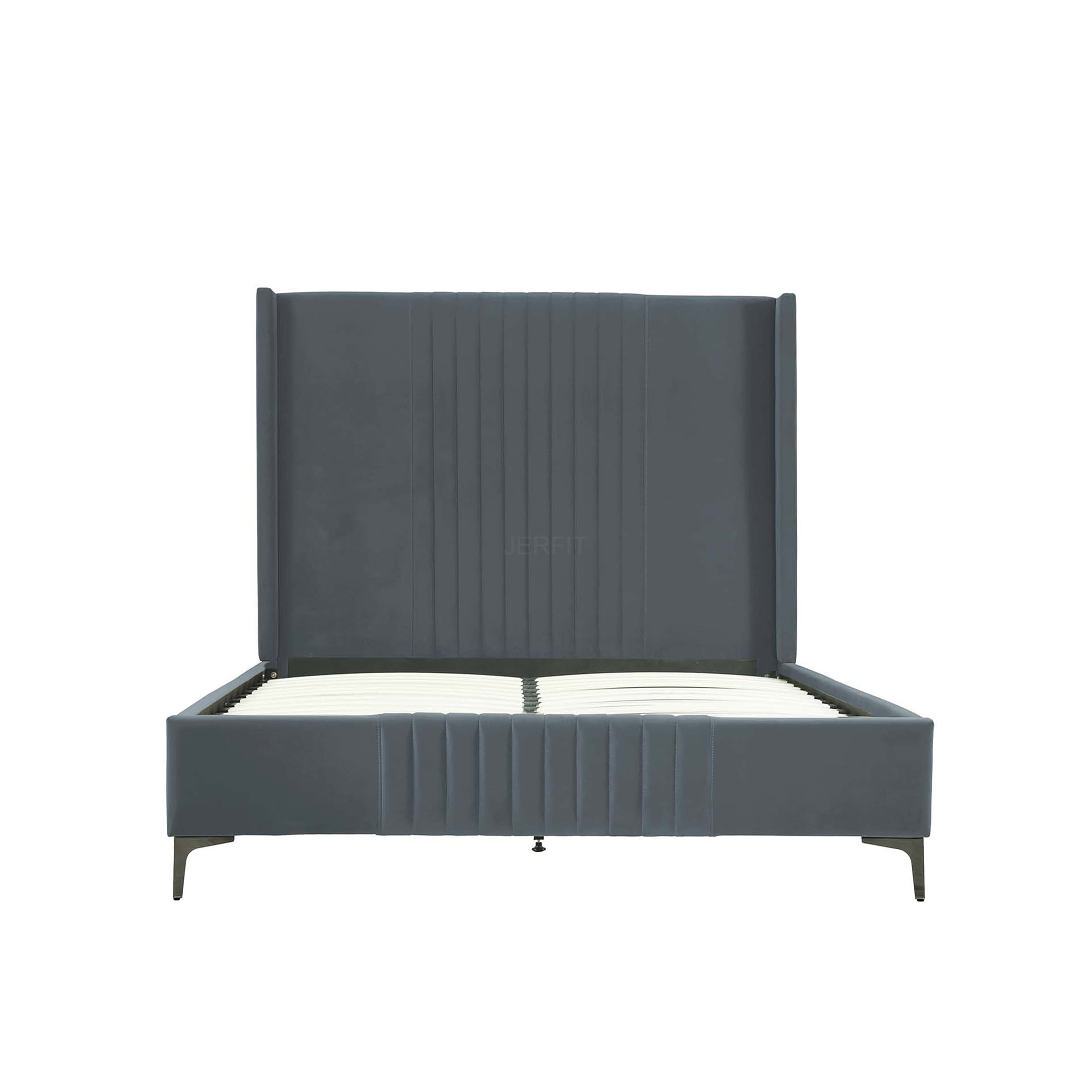 JERFIT Modern Velvet Upholstered Queen Bed Frame with Headboard, Grey ...