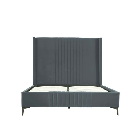 JERFIT Modern Velvet Upholstered Queen Bed Frame with Headboard, Grey ...