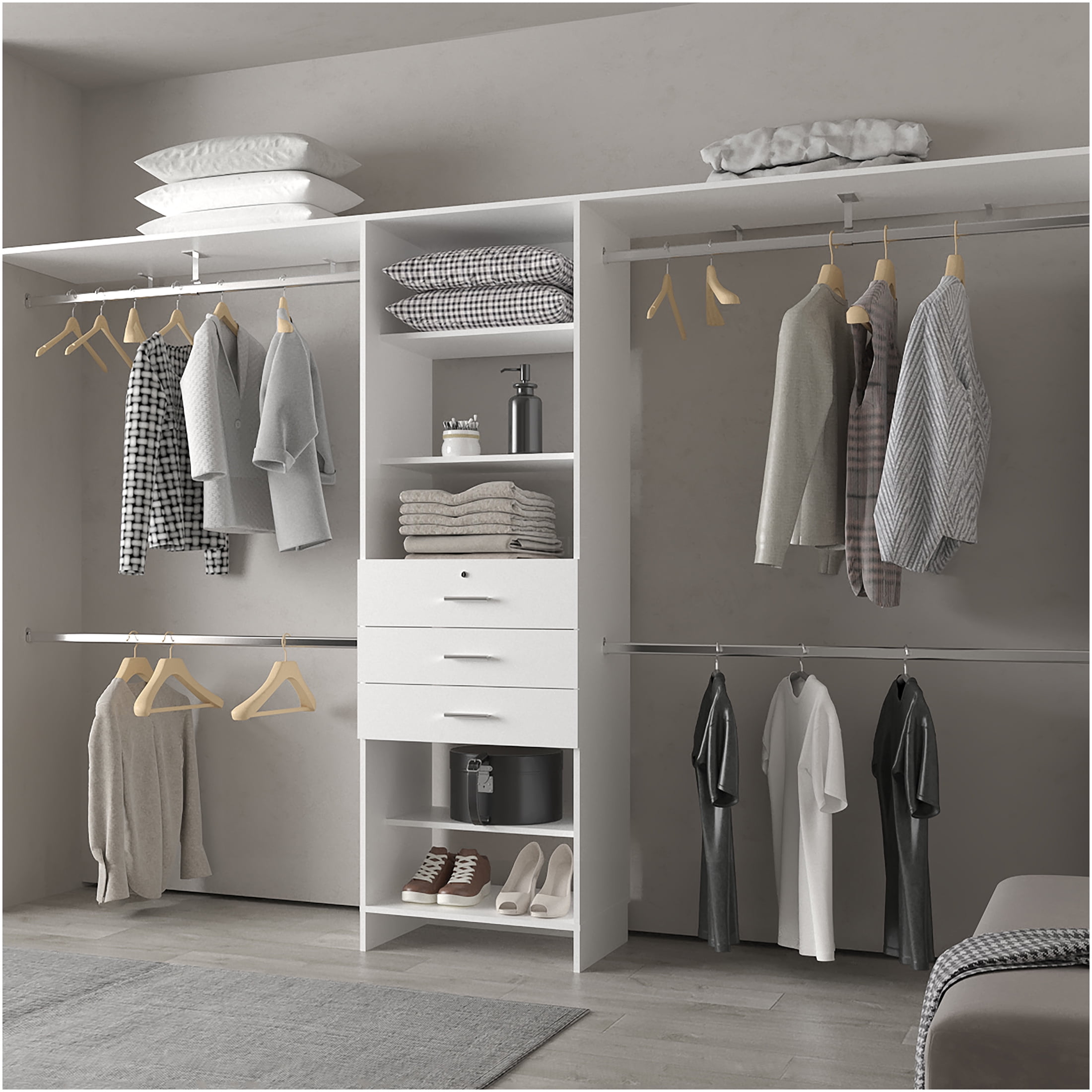 JERFIT Modular Closet Organizer System with Hanging Rods, Shelves ...