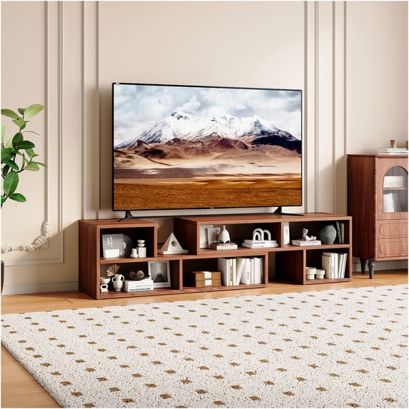 JERFIT Modular Open Storage Dark Walnut MDF Entertainment Unit ...