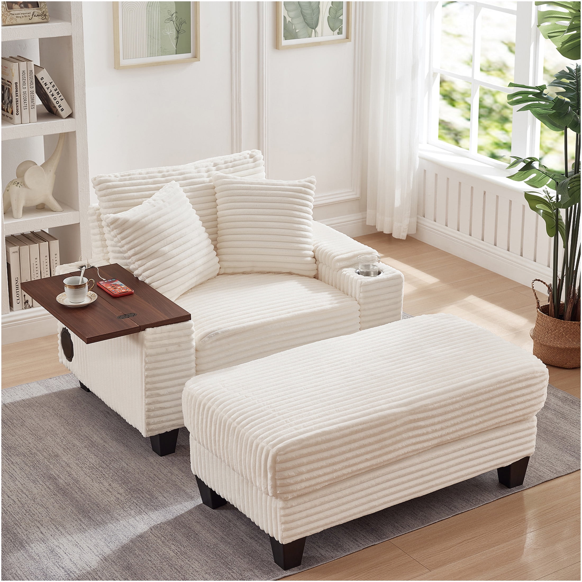 JERFIT Multifunctional Corduroy Sofa Chair with Ottoman, Bluetooth ...