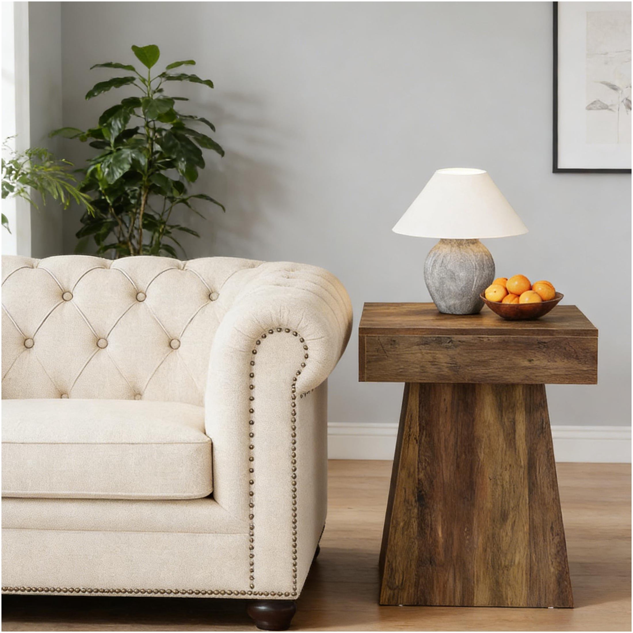 JERFIT Mushroom Side Table, Natural Wood Nightstand with Storage Shelf ...