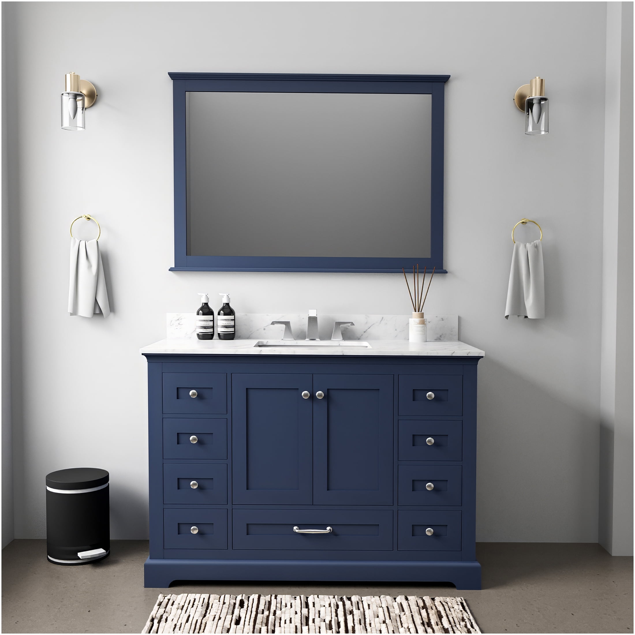 JERFIT Navy Blue Bathroom Vanity Set with Mirror, 48 Inch Modern Single ...