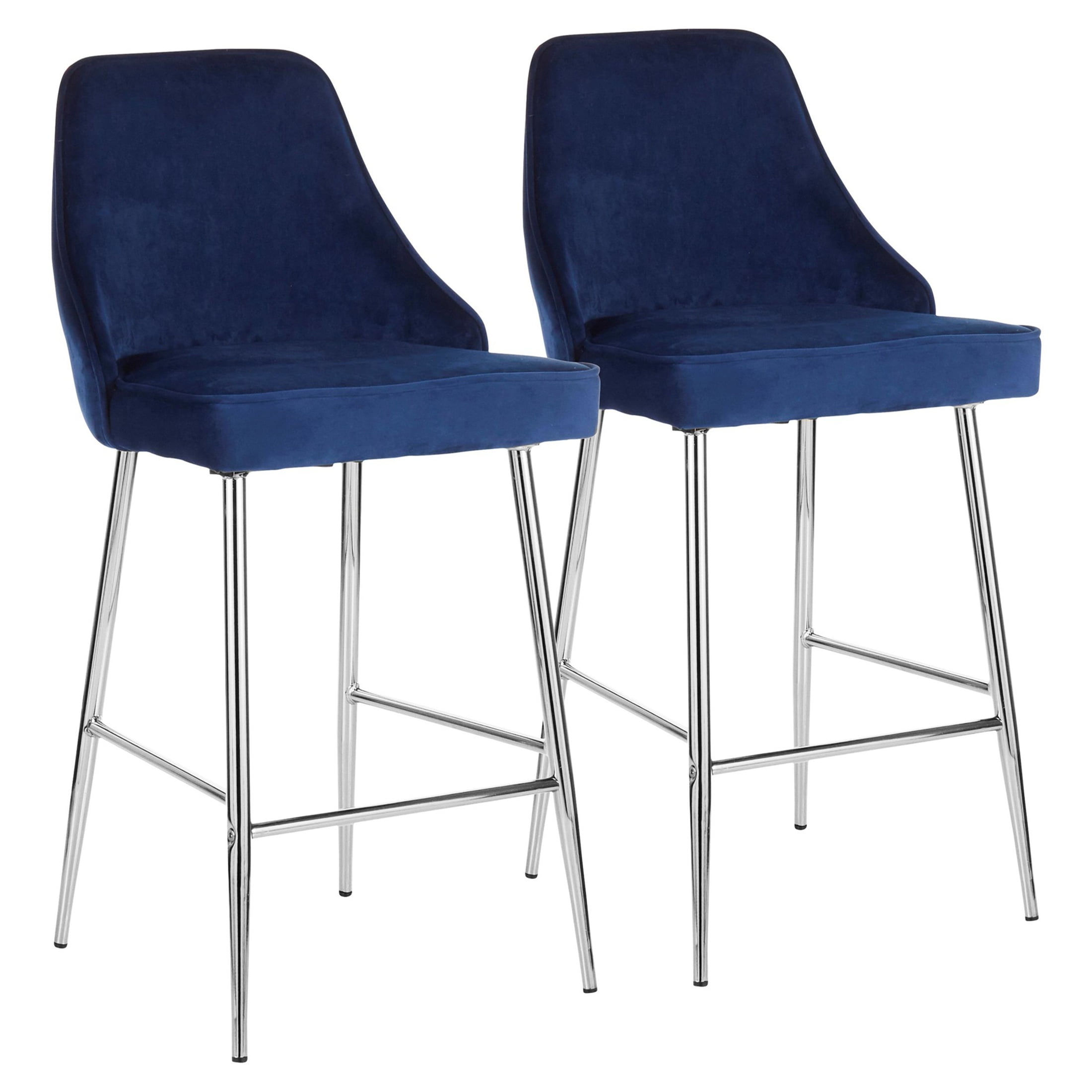 JERFIT Navy Blue Velvet Counter Stools Set of 2, Modern Chrome Metal ...