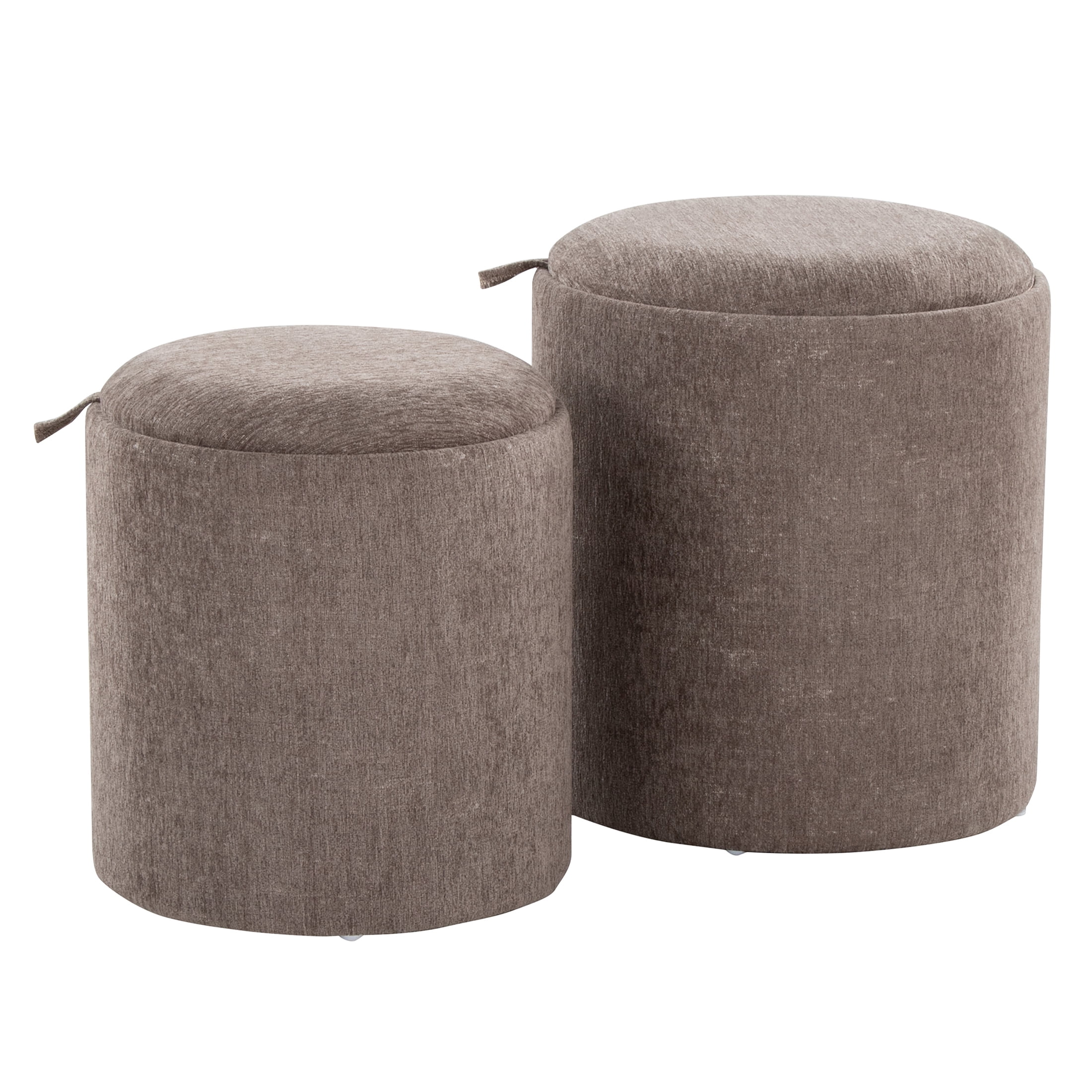 JERFIT Nesting Ottoman Set with Tray Top, Brown Fabric and Natural Wood ...