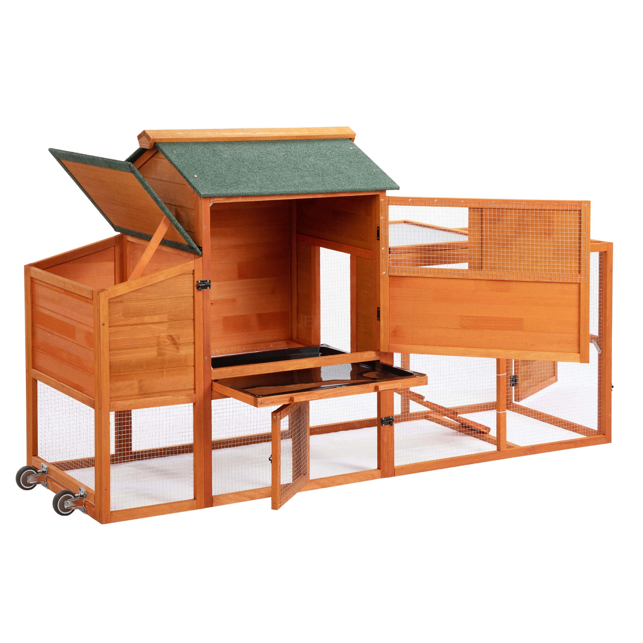 JERFIT Orange Chicken Coop with Wheels, Outdoor Portable Chicken House ...