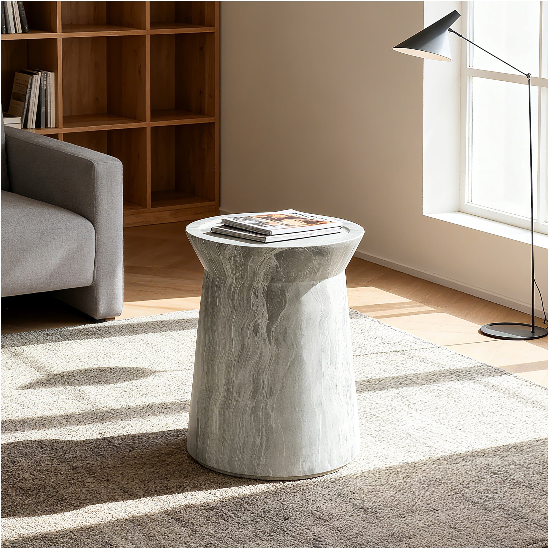 JERFIT Outdoor Accent Table, Modern Marble Garden Stool, Faux Stone ...