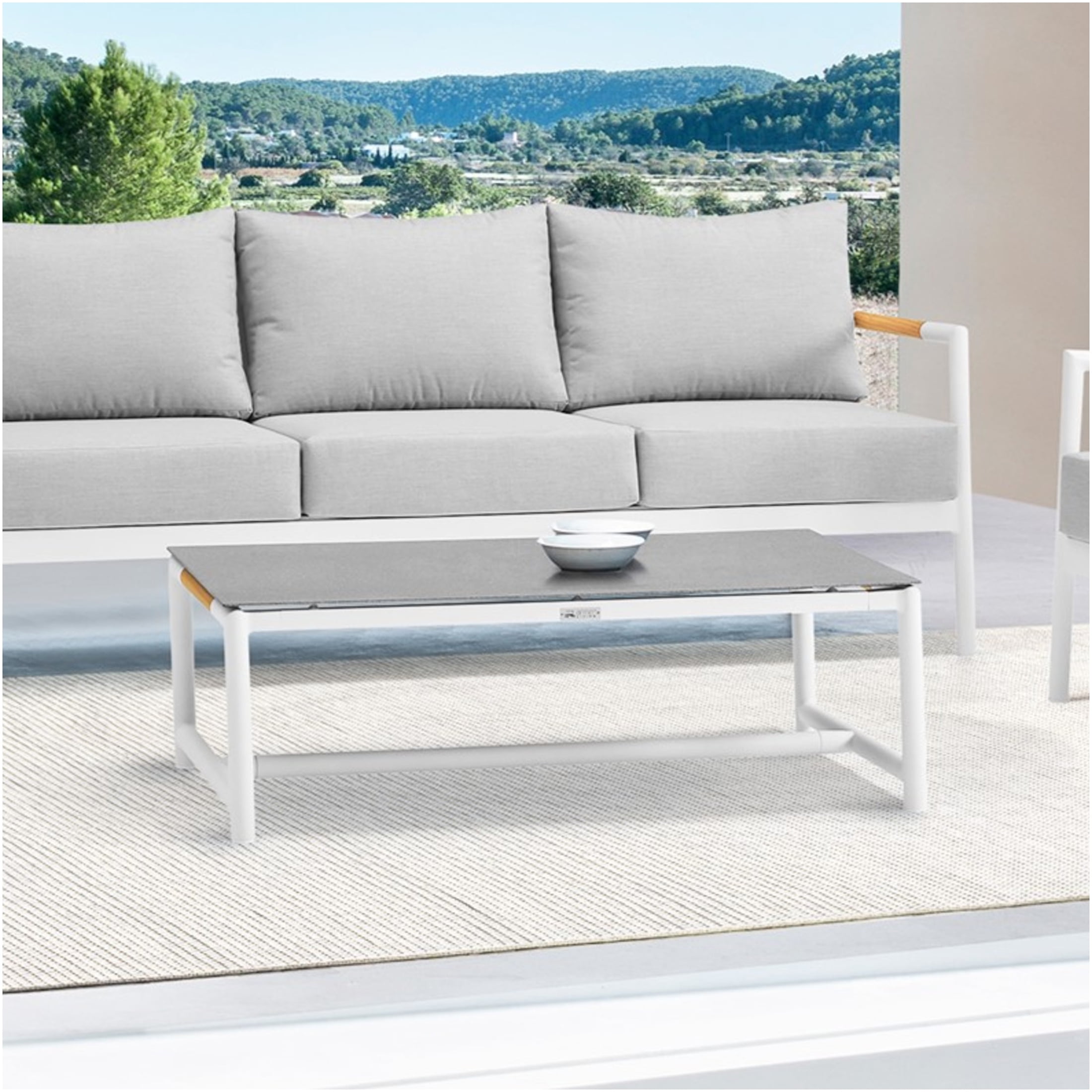 JERFIT Outdoor Coffee Table, 43x24 Inch All-Weather Aluminum and Teak ...