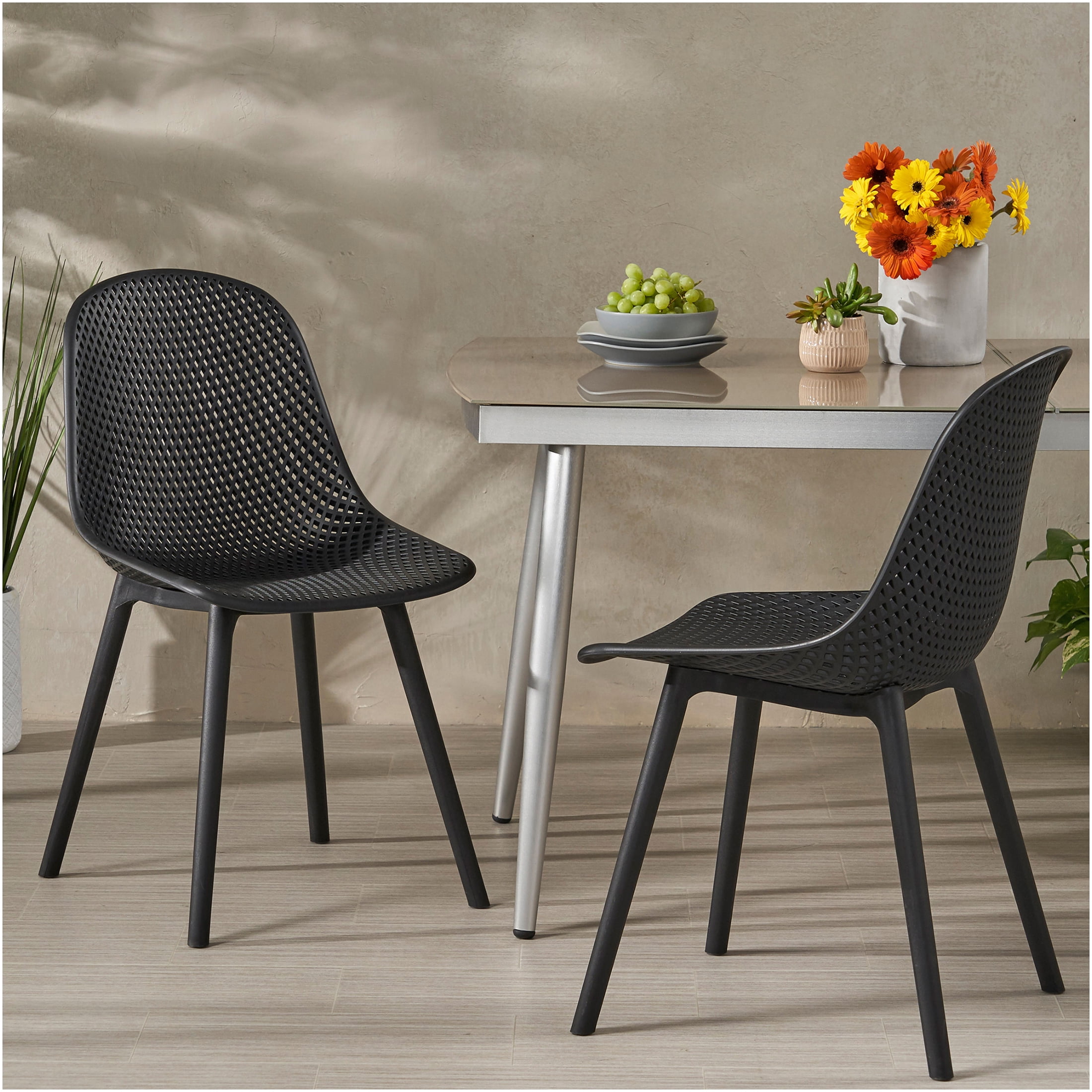 JERFIT Outdoor Dining Chair, Black Plastic Stackable Patio Chairs with ...