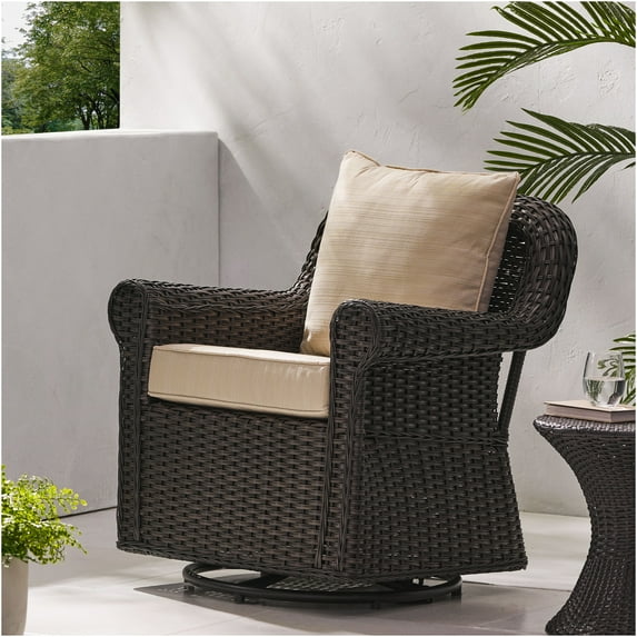 JERFIT Outdoor Swivel Rocking Chair with Cushion, 360-Degree Swivel ...
