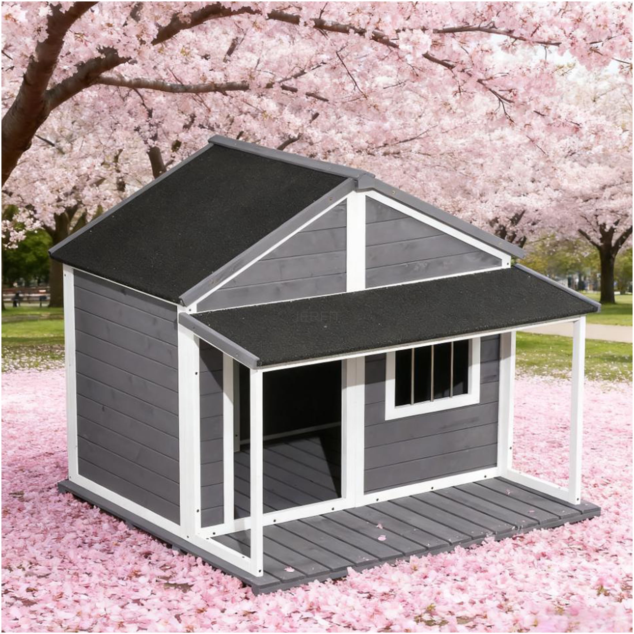 JERFIT Outdoor Wooden Dog House with Porch for Medium to Large Dogs ...