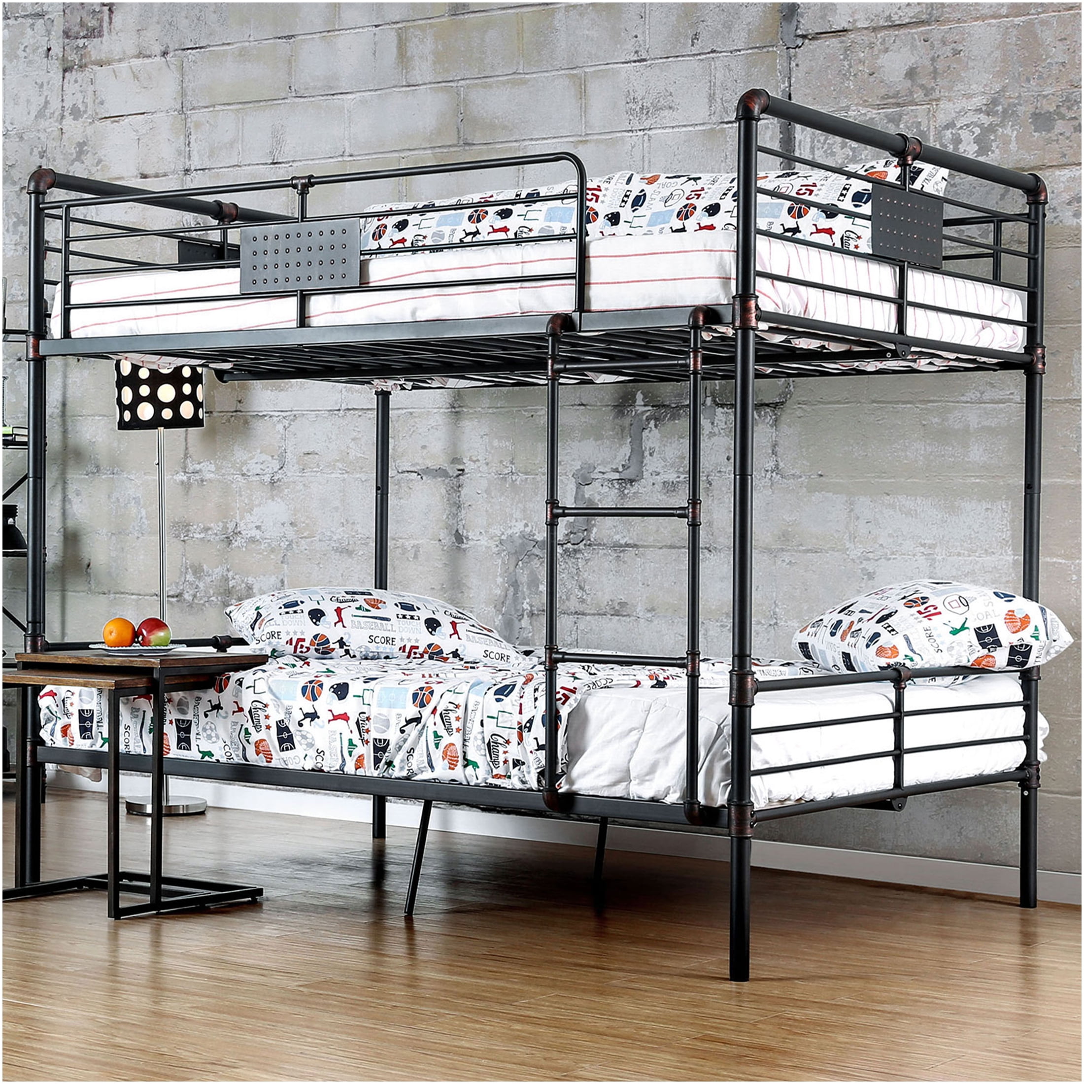 JERFIT Full over Full Metal Bunk Bed with Ladder, Industrial Pipe Frame ...