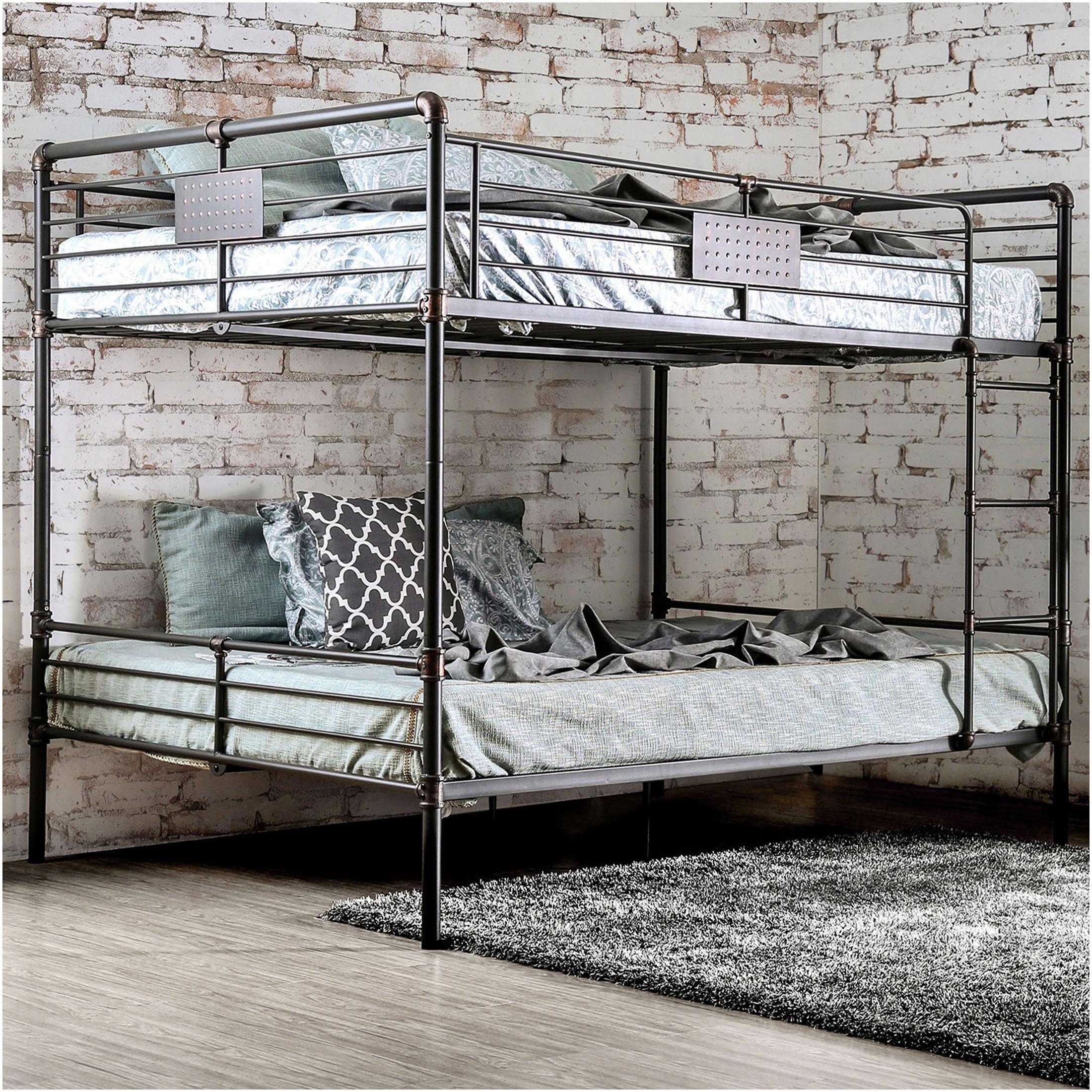JERFIT Queen Metal Bunk Bed with Ladder, Industrial Pipe Frame ...