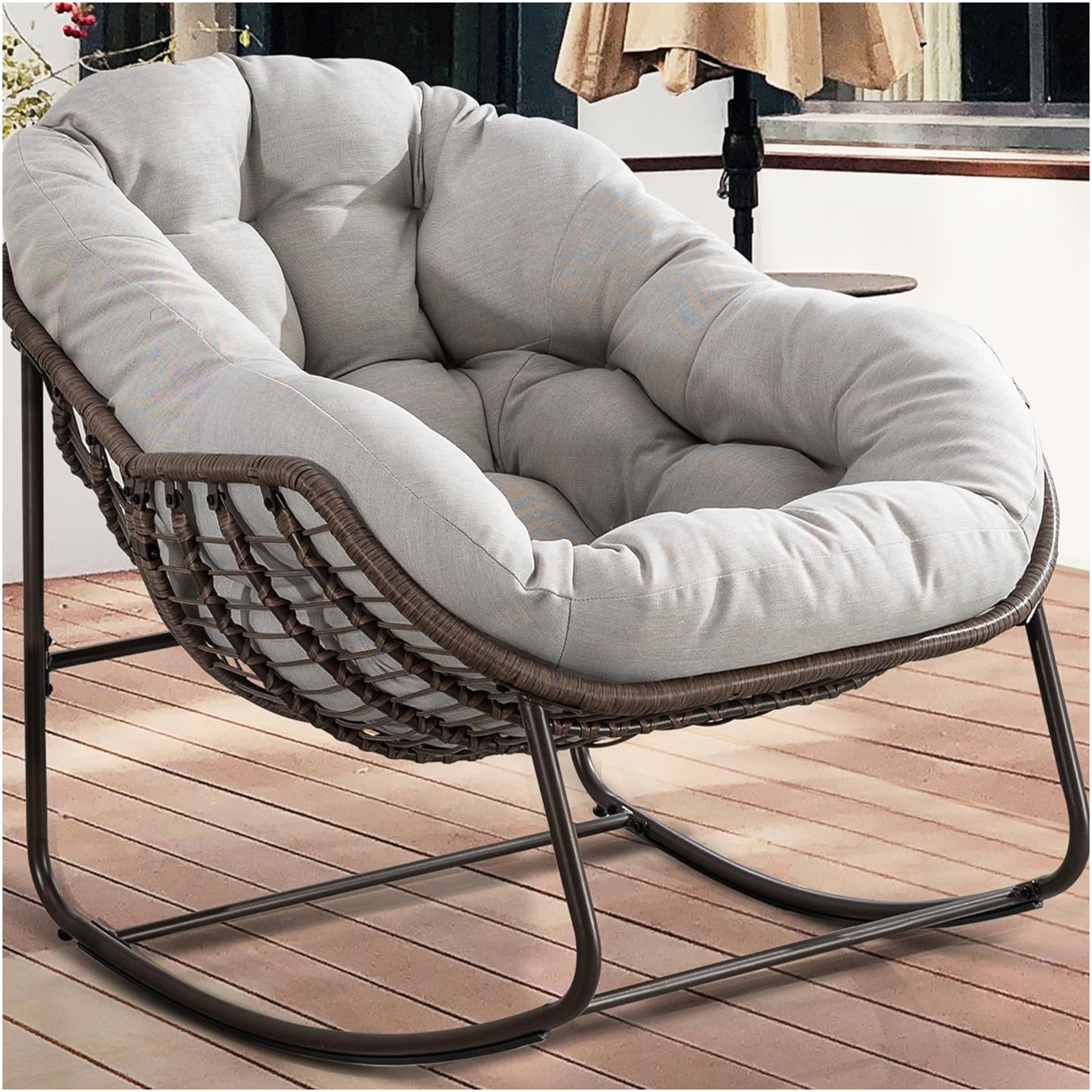 JERFIT Oversized Patio Rocking Chair with Cushion, 300LBS Capacity ...