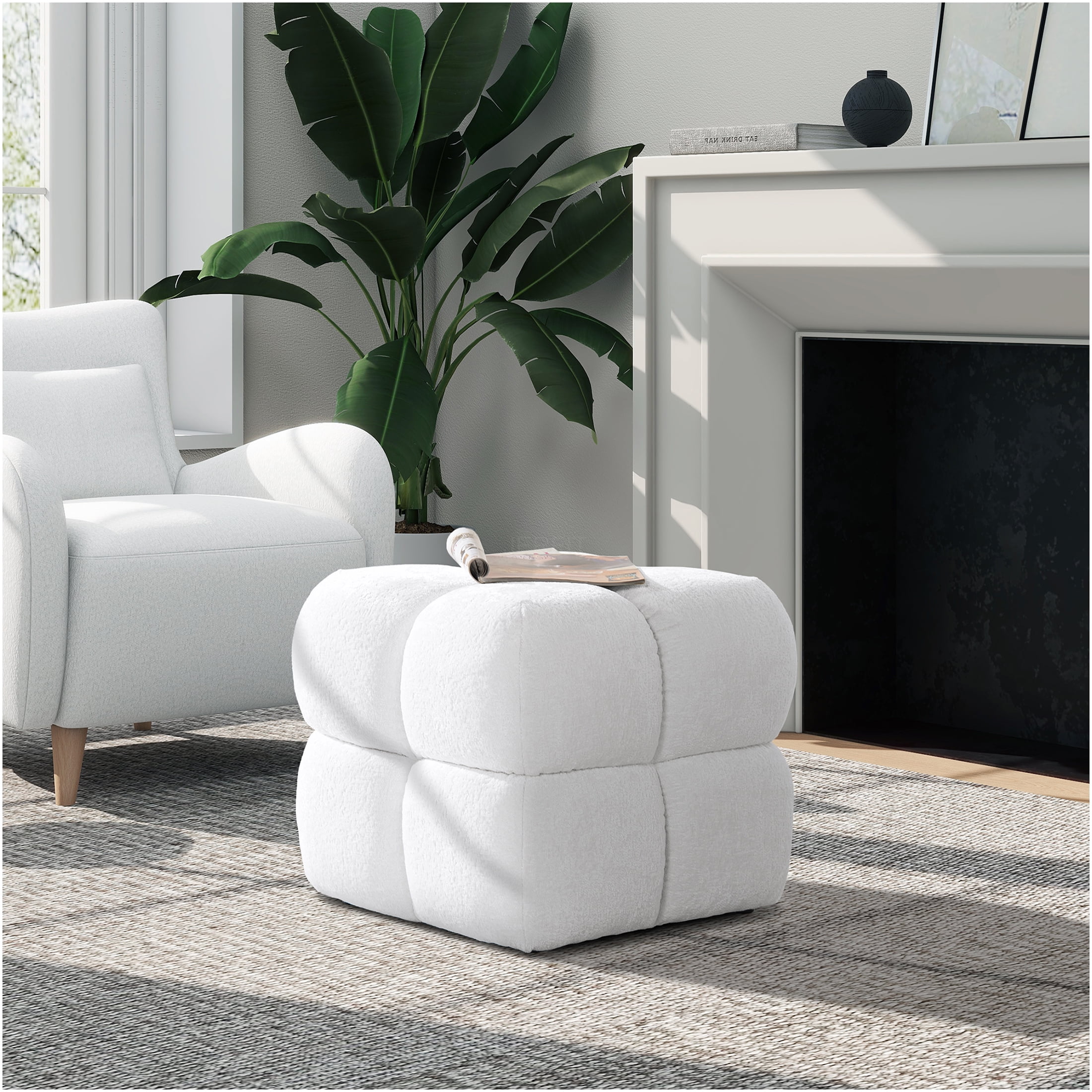 JERFIT Oversized Square Tufted Pouf Ottoman, Plush Chenille Fabric ...