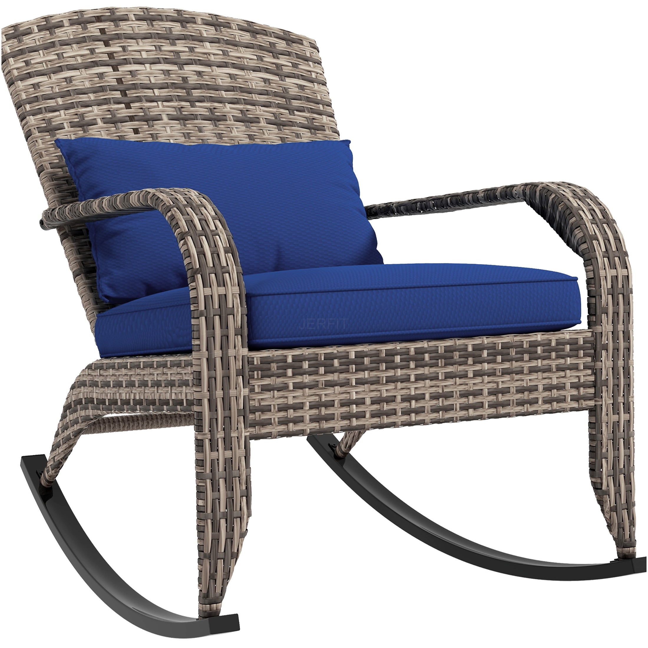 JERFIT PE Rattan Adirondack Rocking Chair with Cushions, Outdoor Patio ...