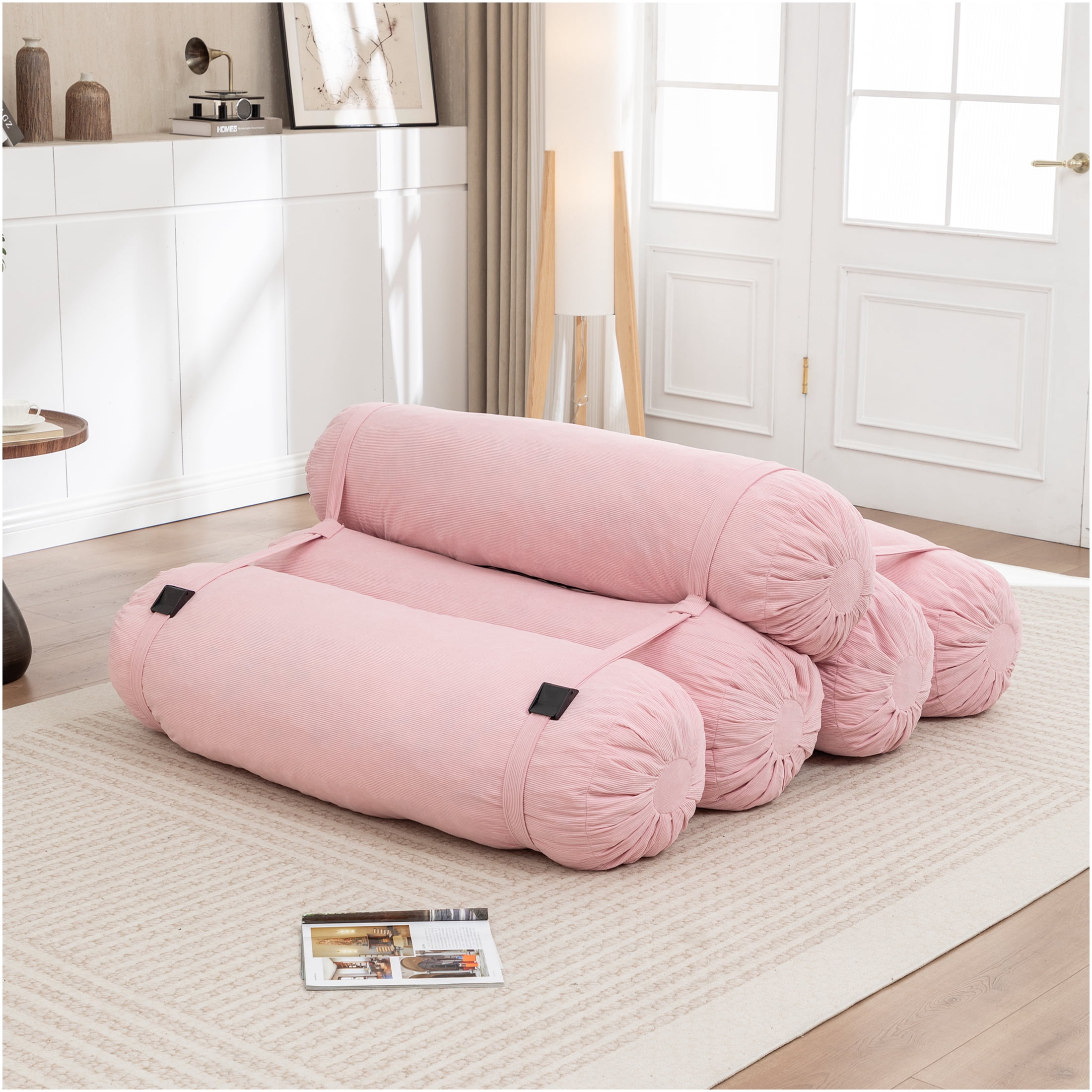 JERFIT Pink Corduroy Adjustable Floor Couch, 5-Piece Modular Sofa for ...