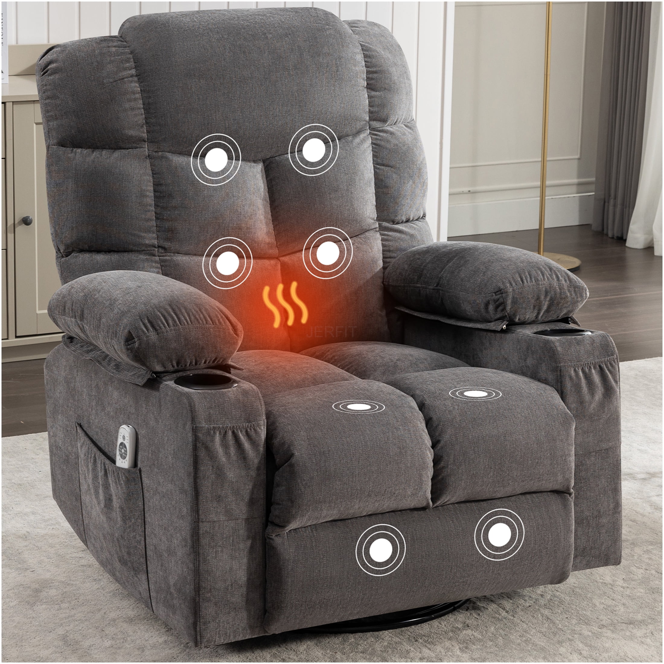 JERFIT Power Recliner Chair with Massage and Heat, Oversized Rocking ...