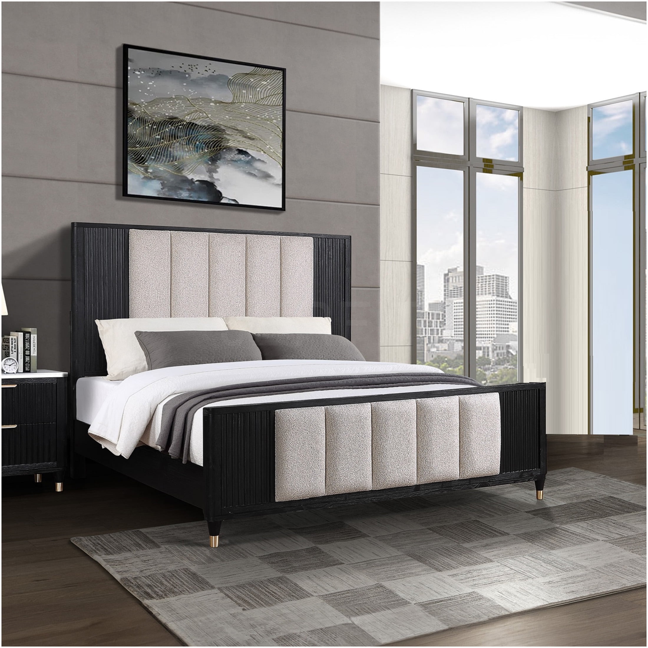 JERFIT Queen Upholstered Bed Frame with Headboard and Footboard, Modern ...