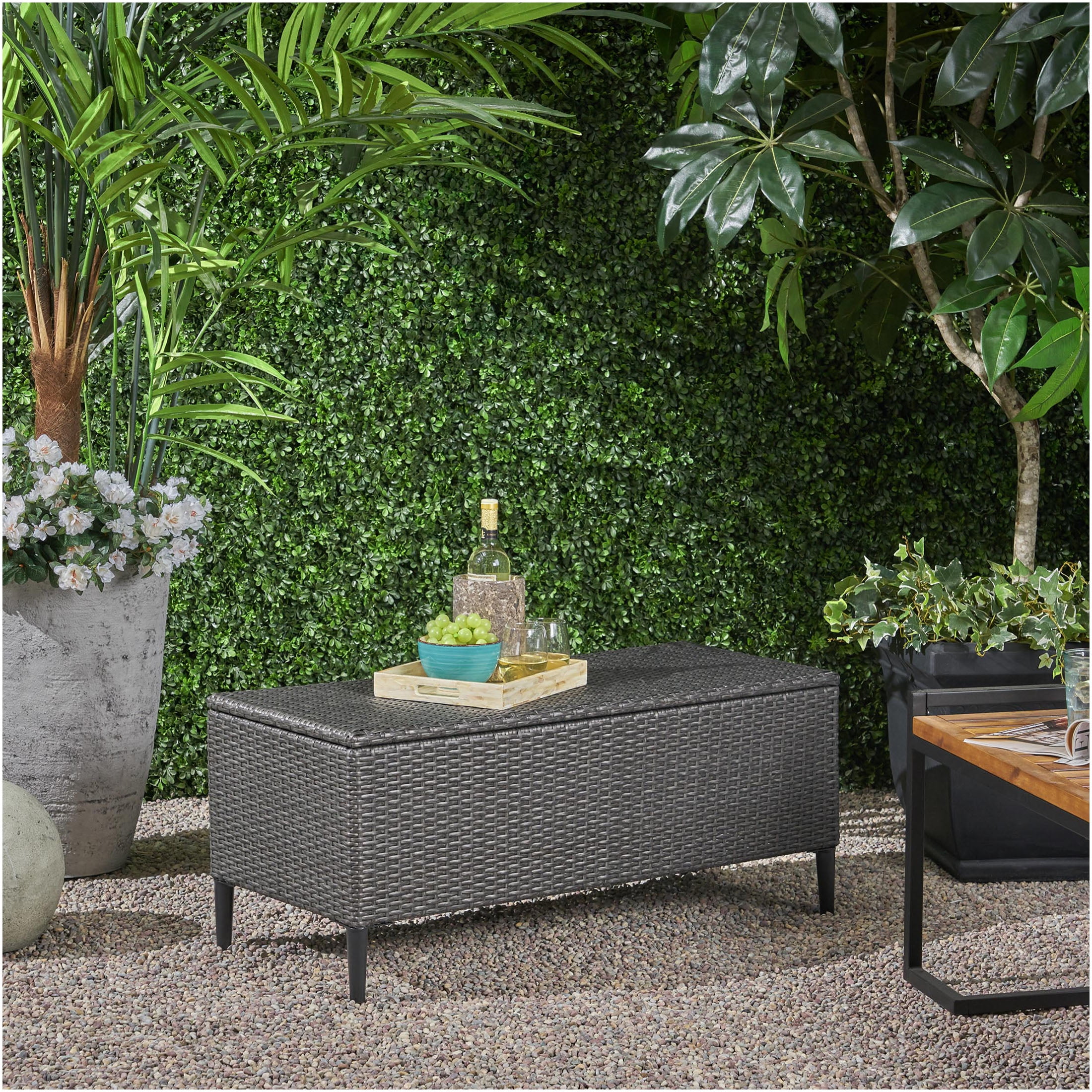 JERFIT Rattan Storage Basket with Lid, Grey Outdoor Patio Organizer for ...