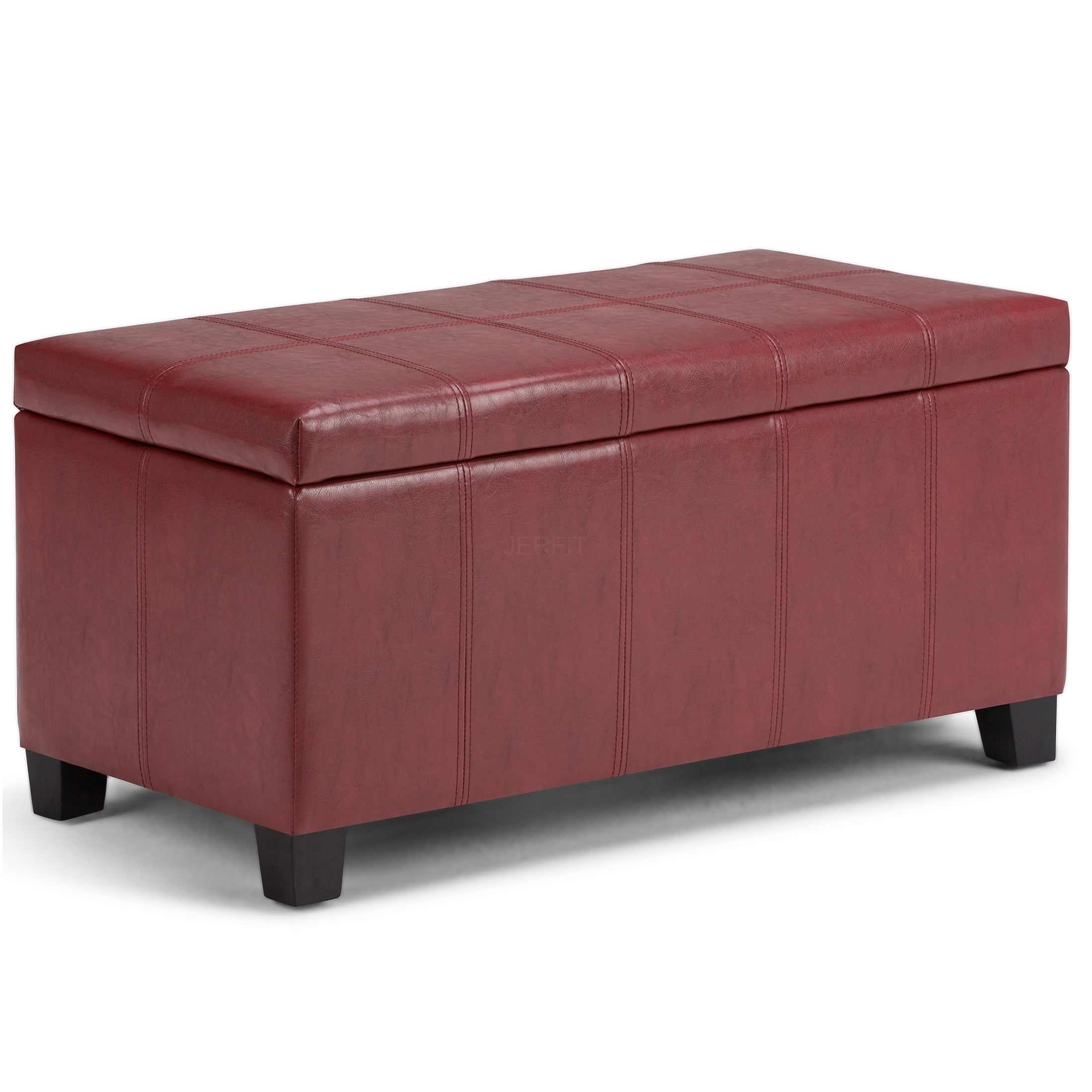 JERFIT Red Faux Leather Storage Ottoman Bench with Safety Hinge ...