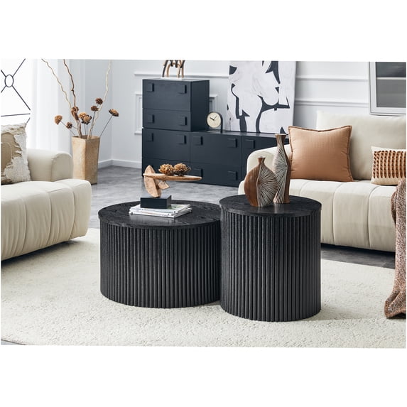 JERFIT Roman Column Nesting Coffee Table Set with Storage, 2-Piece ...