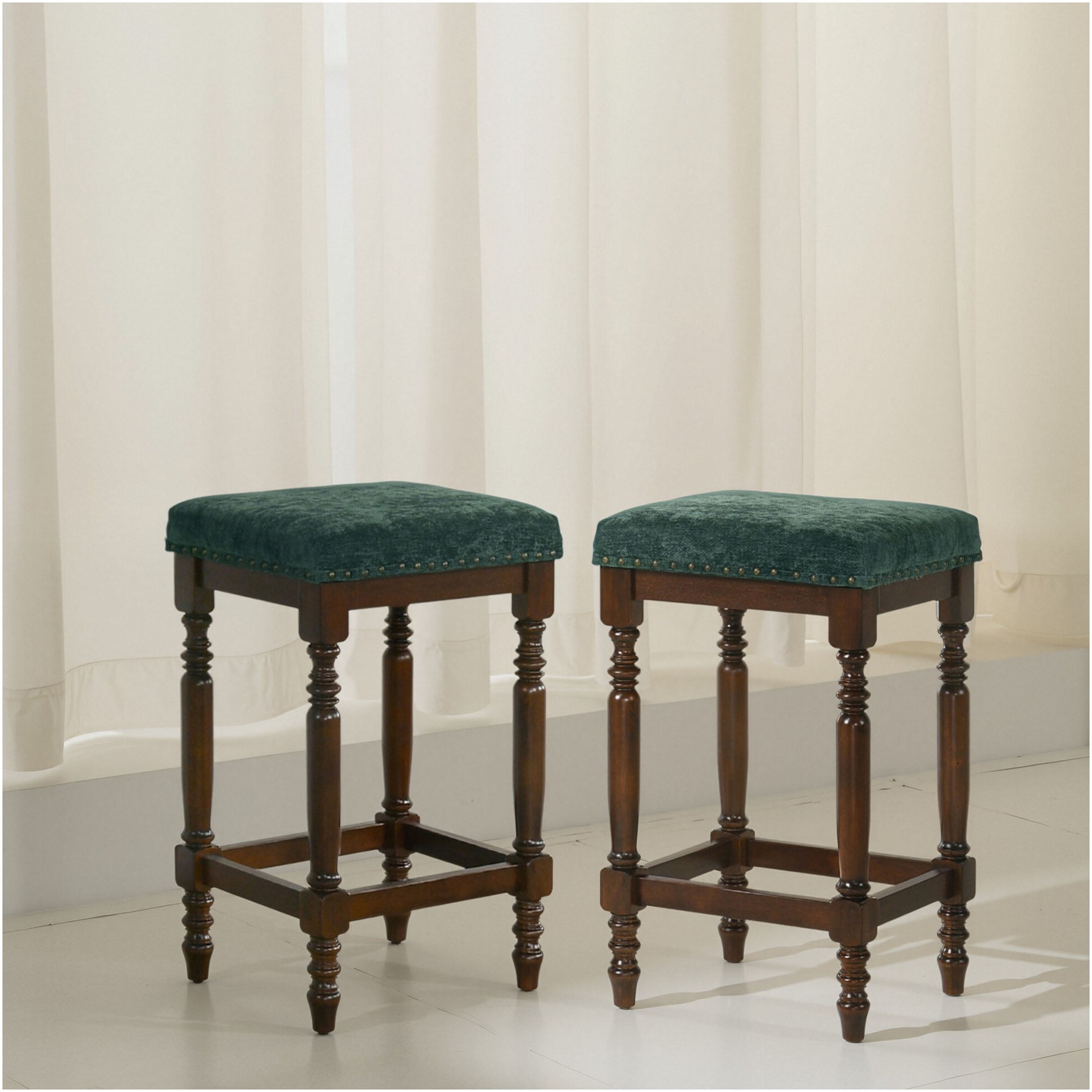 JERFIT Set of 2 Farmhouse Bar Stools with Padded Upholstered Seat ...