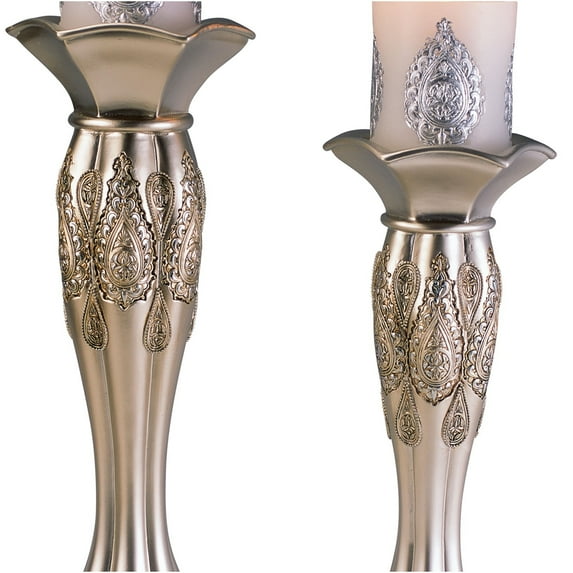 JERFIT Silver Royal Paisley Candle Holders Set of 2, 12 and 14 Inch ...