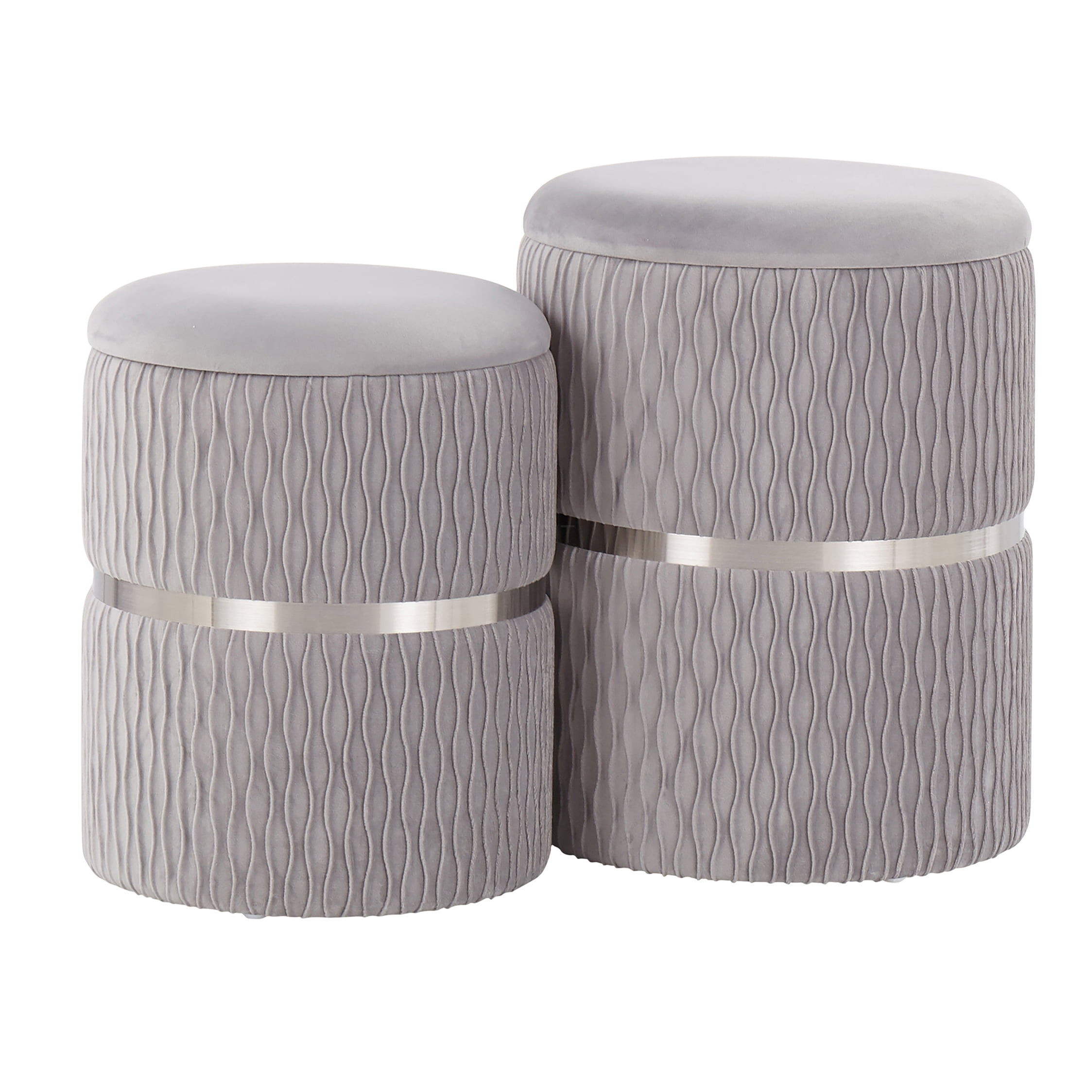 JERFIT Silver Velvet Nesting Ottomans Set, Modern Glam Storage ...
