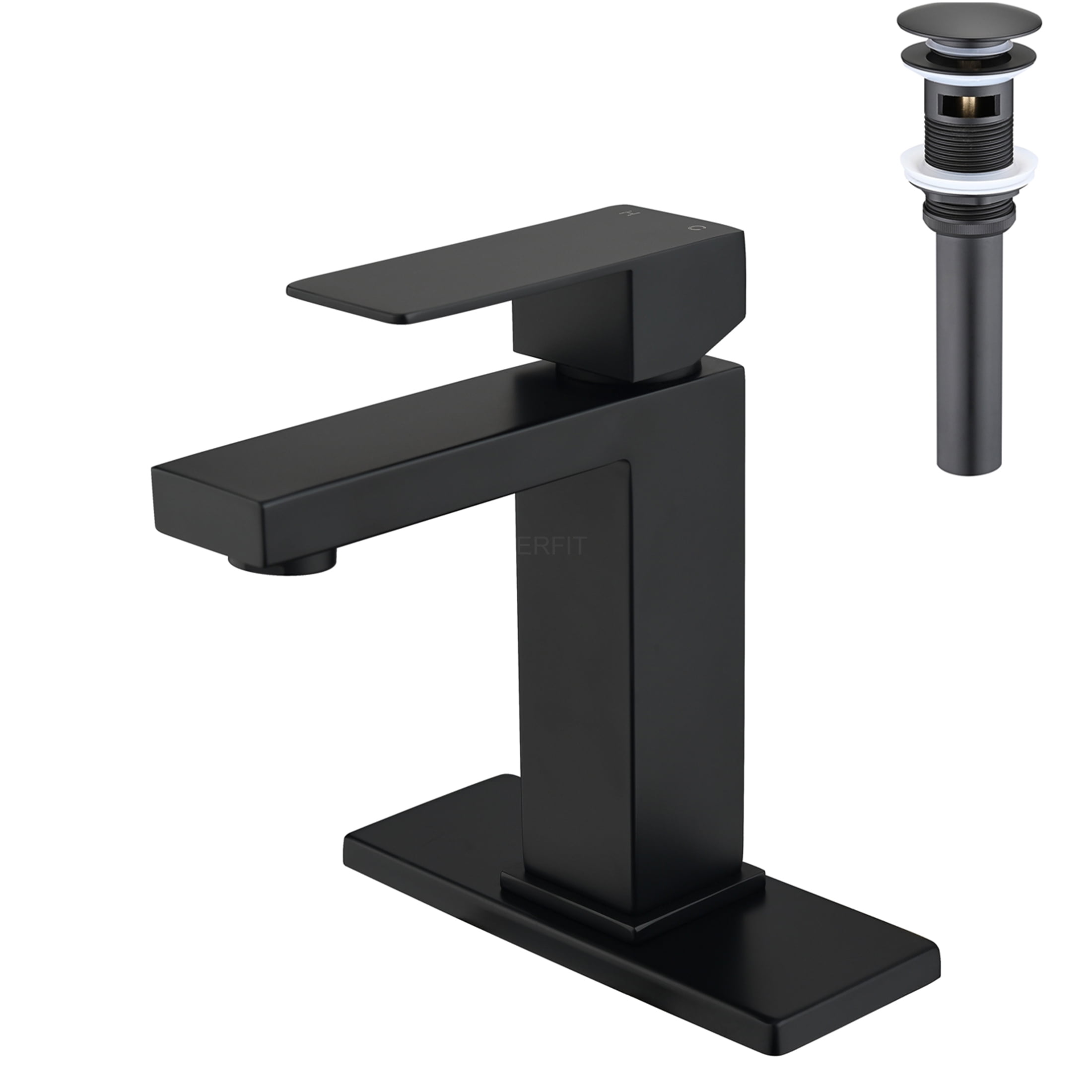 JERFIT Single Handle Matte Black Bathroom Sink Faucet with Pop Up Drain ...