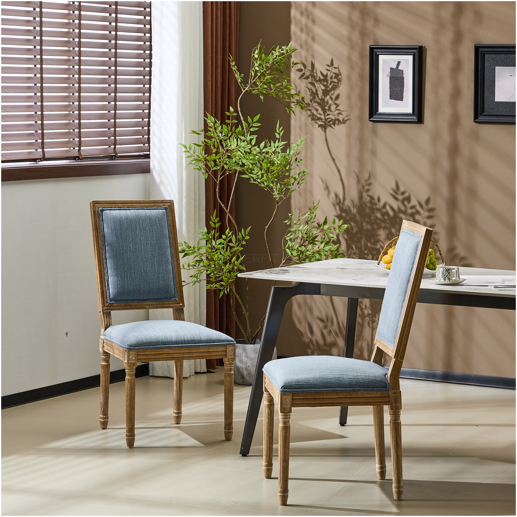 JERFIT Slate Blue French Country Dining Chairs Set of 2, Upholstered ...