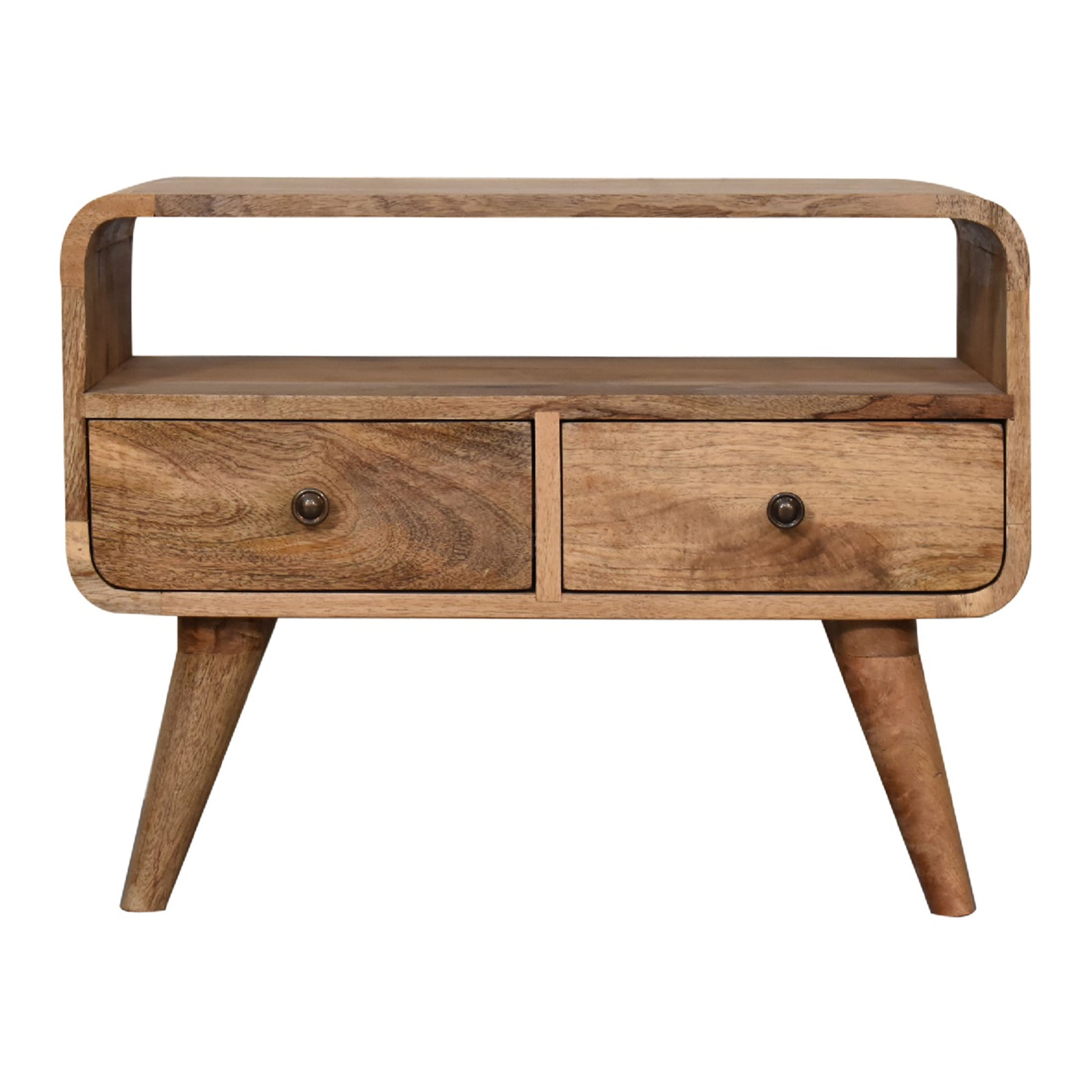 JERFIT Solid Mango Wood TV Stand, Mini Oak Finish Media Console with 2 ...