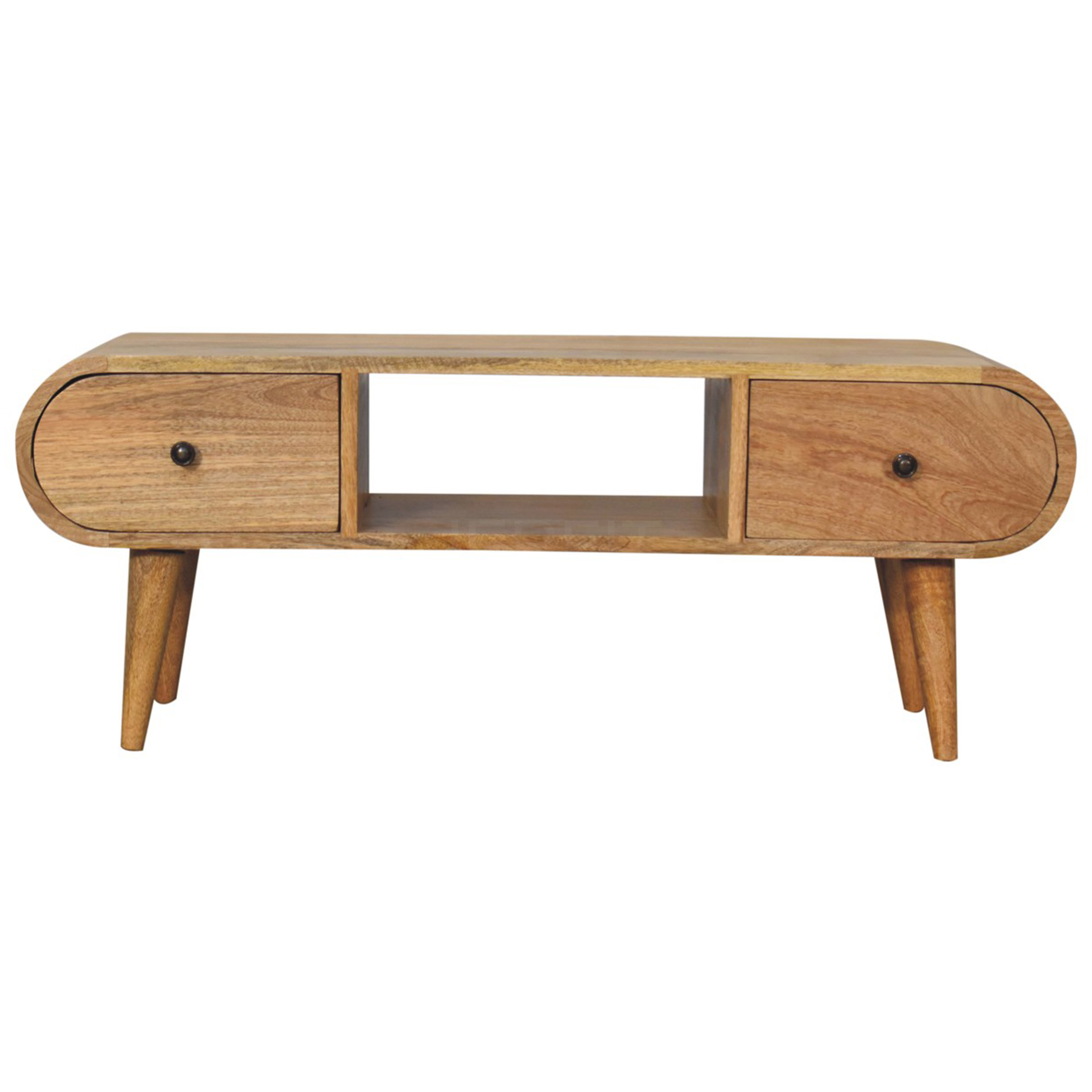 JERFIT Solid Wood Circular TV Stand with Drawers, Mango Wood Media ...