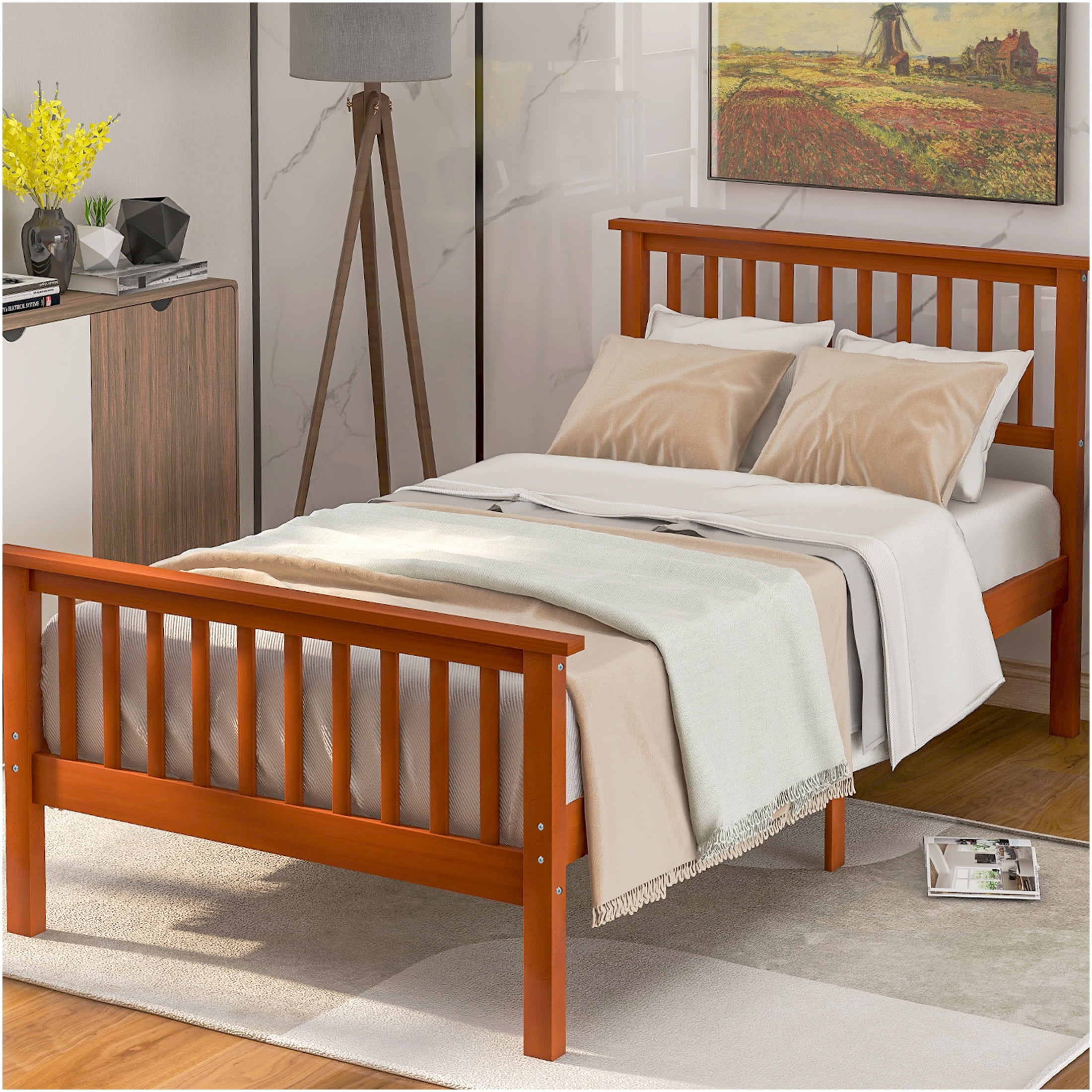 JERFIT Solid Wood Platform Bed Frame with Headboard Footboard, Queen ...
