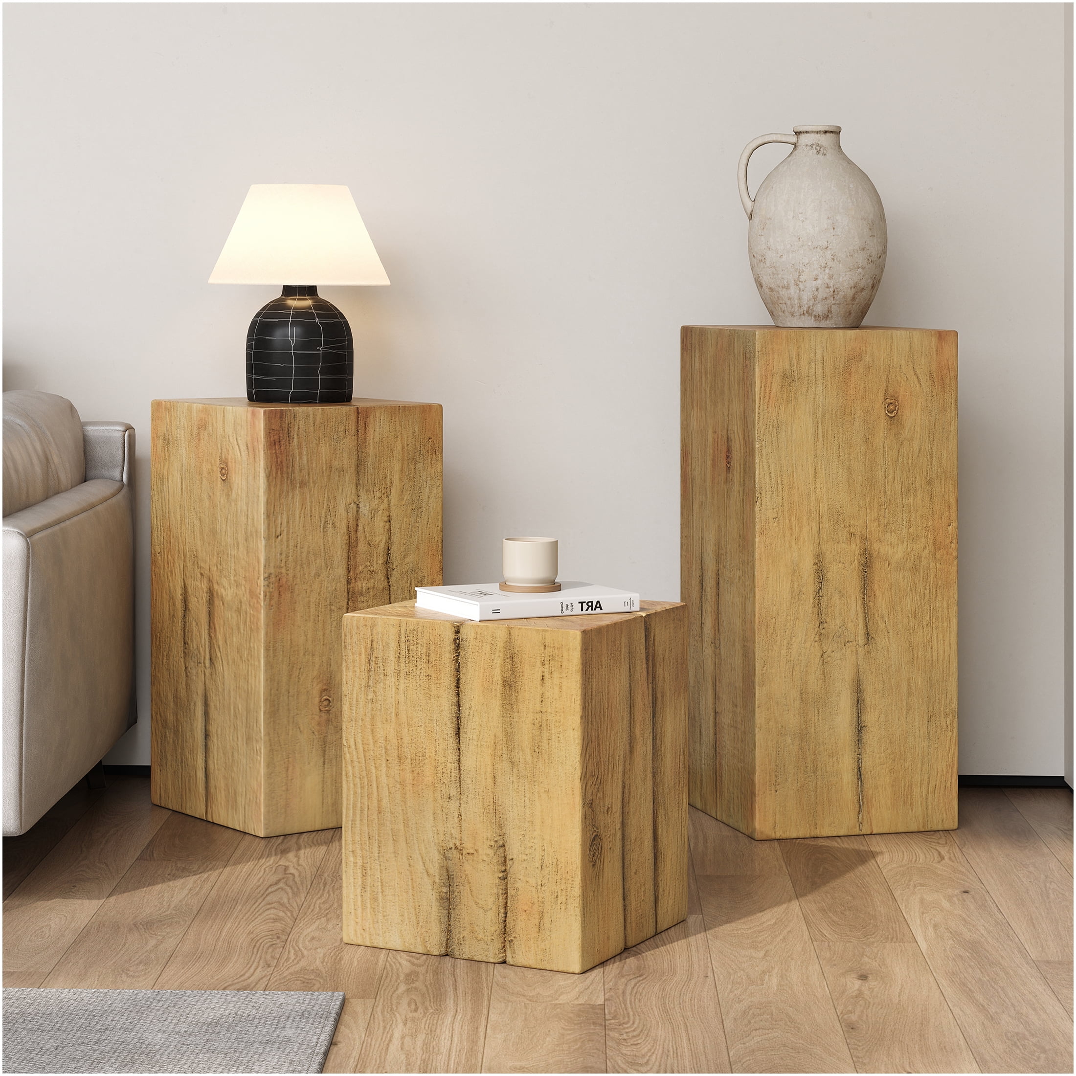 JERFIT Stackable End Tables Set of 3, Square Column Nesting Side Tables ...