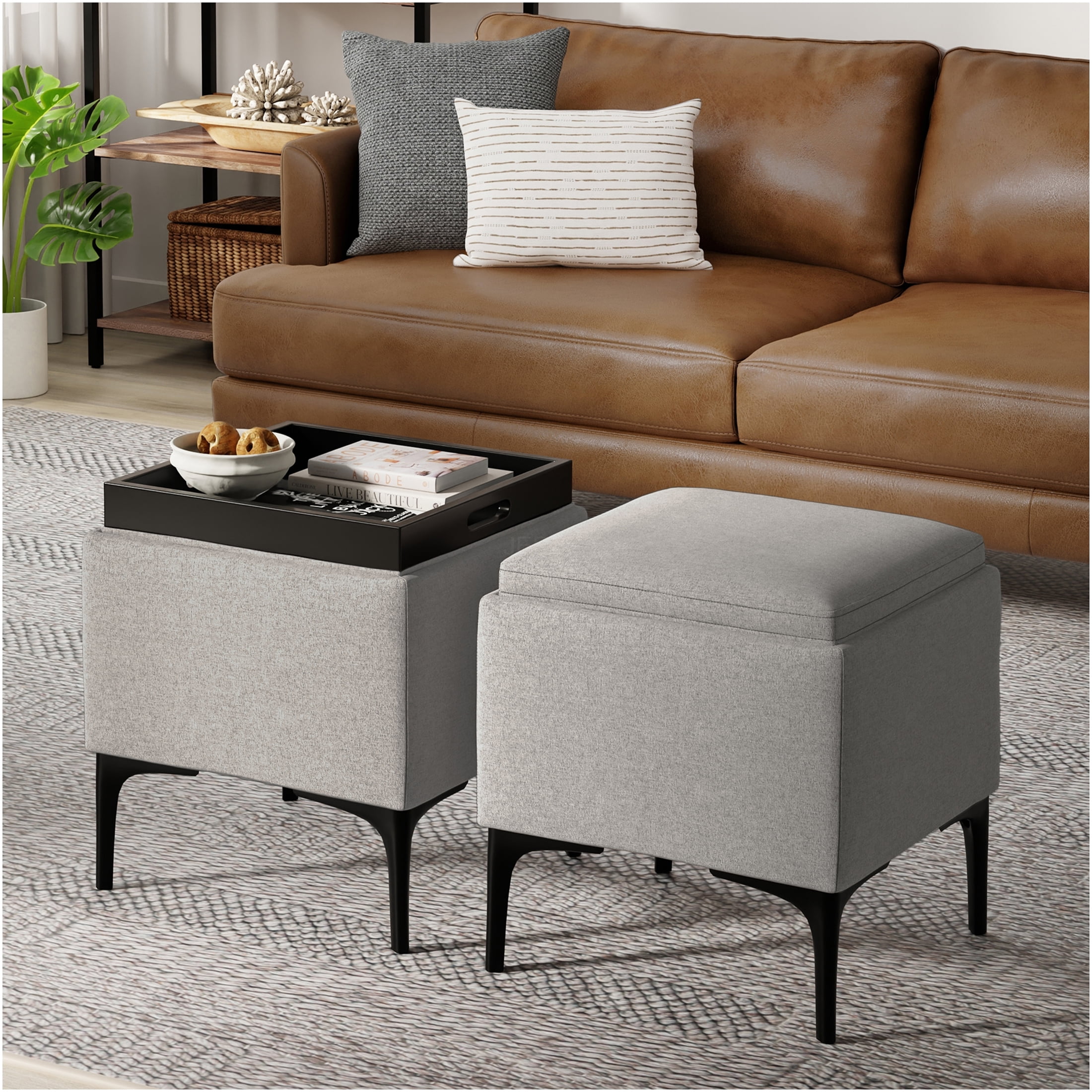 JERFIT Storage Ottoman with Reversible Tray Top, Mid-Century Modern ...