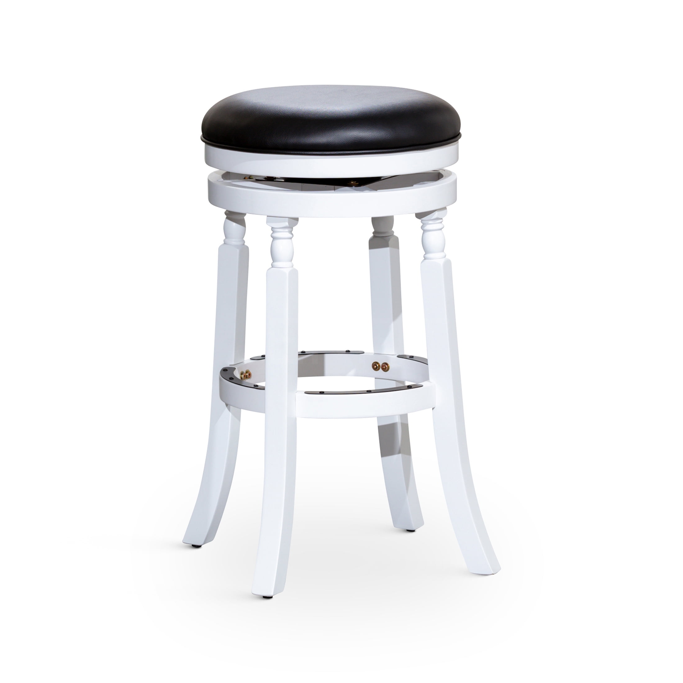 JERFIT Swivel Bar Stool with Leather Seat, White Finish, Backless Stool ...