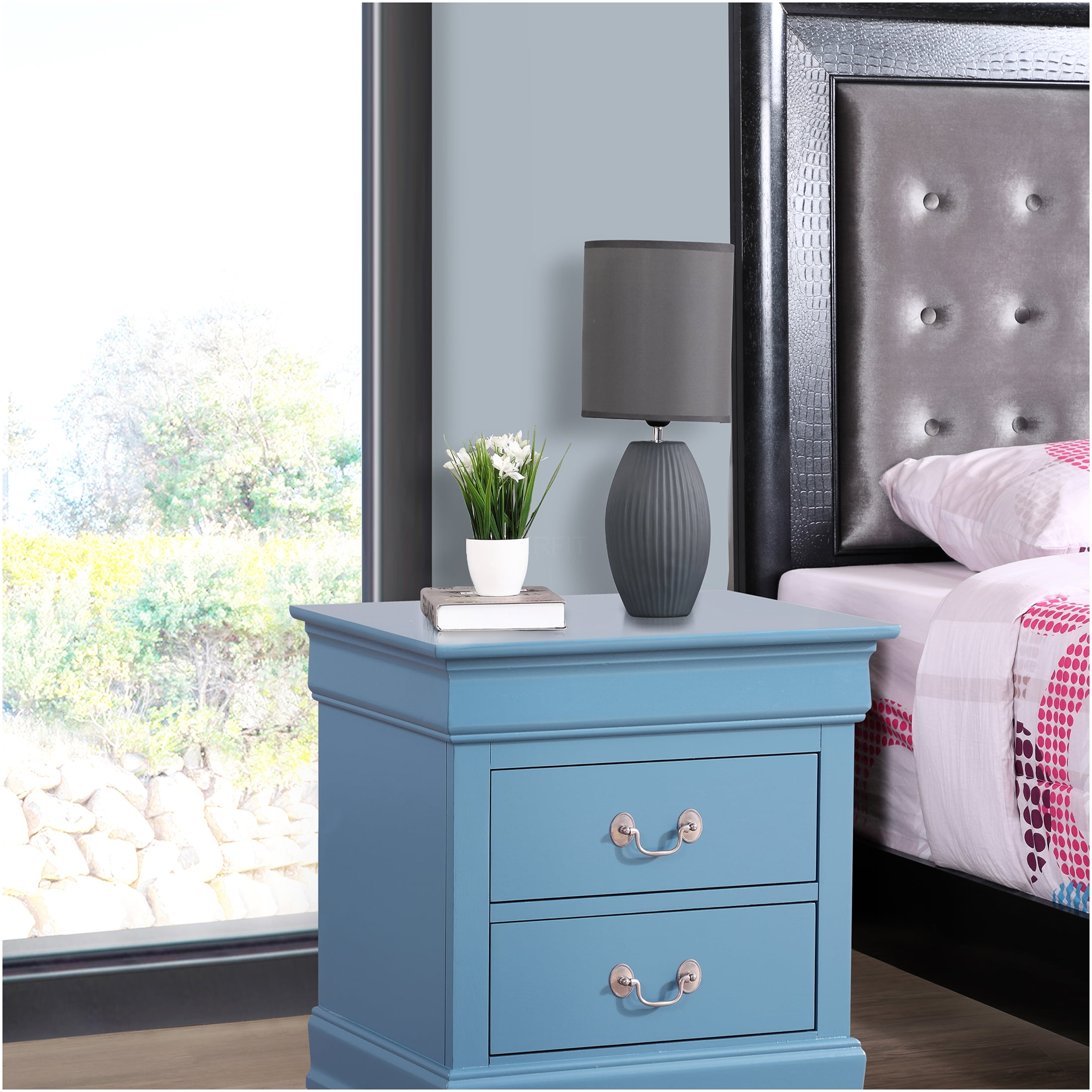 JERFIT Teal Nightstand with Drawer, No Assembly Required, Particle ...