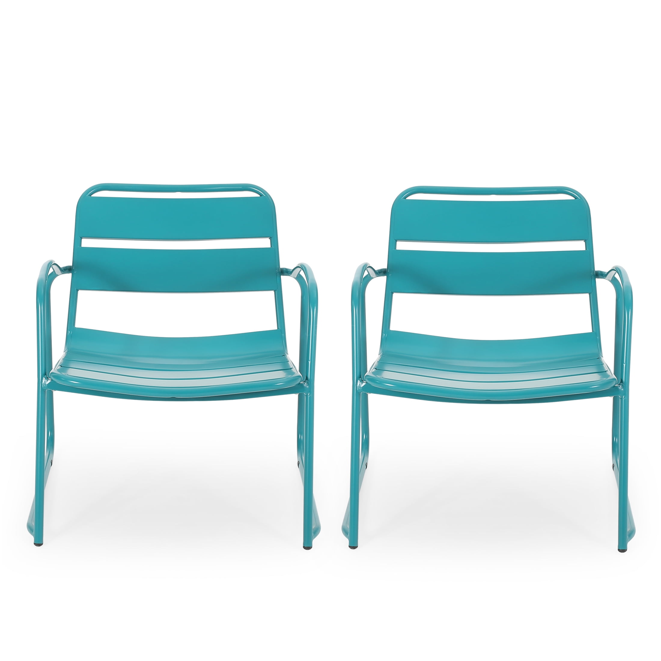 JERFIT Teal Patio Chair with Iron Frame, Outdoor Garden Porch Poolside ...