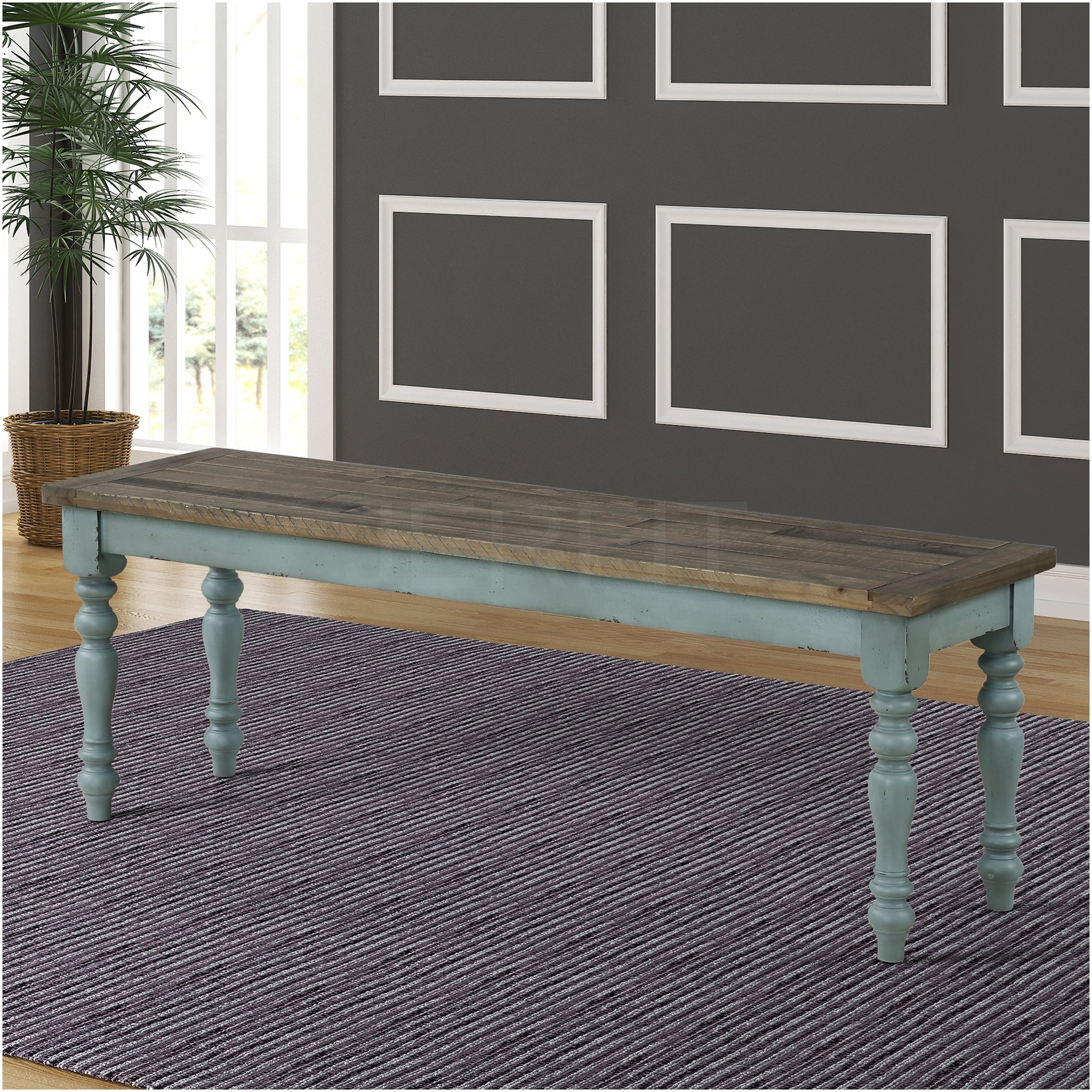 JERFIT Two-Tone Wood Upholstered Dining Bench Antique Brown and ...