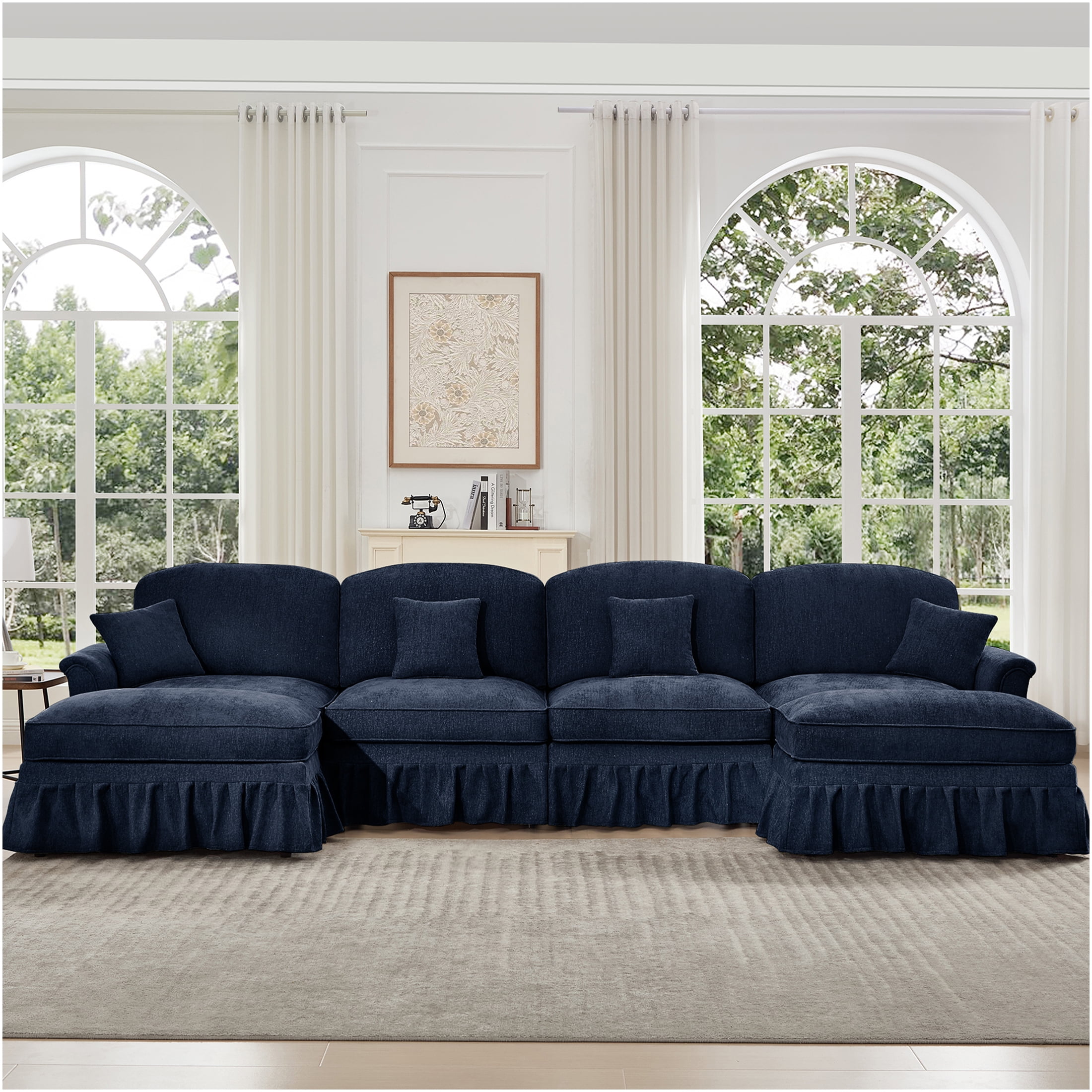 JERFIT U-Shape 4-Seater Modular Sofa with Ottoman, Removable Ruffle ...