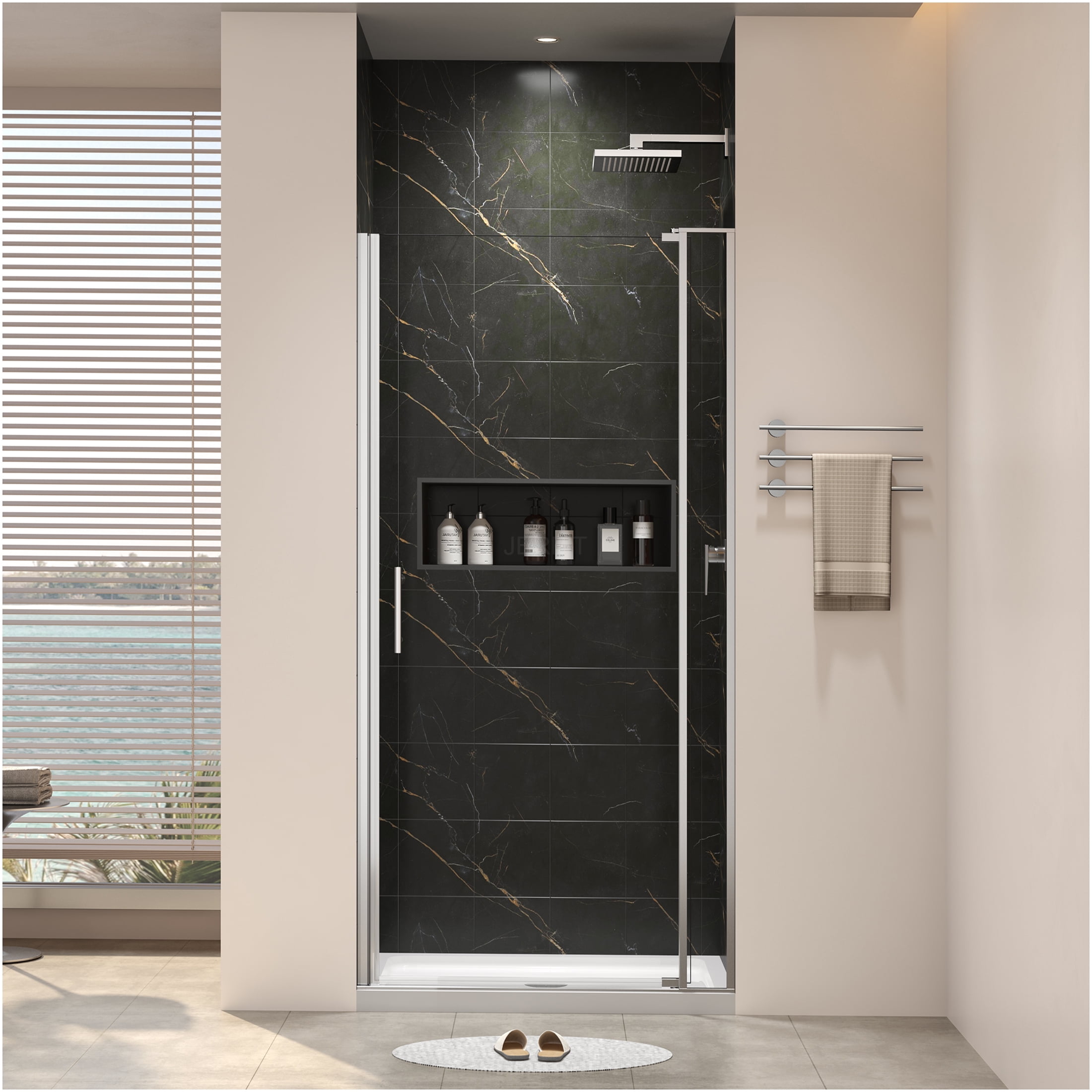 JERFIT Universal 32 to 36 Inch Pivot Shower Door, Outward Opening ...