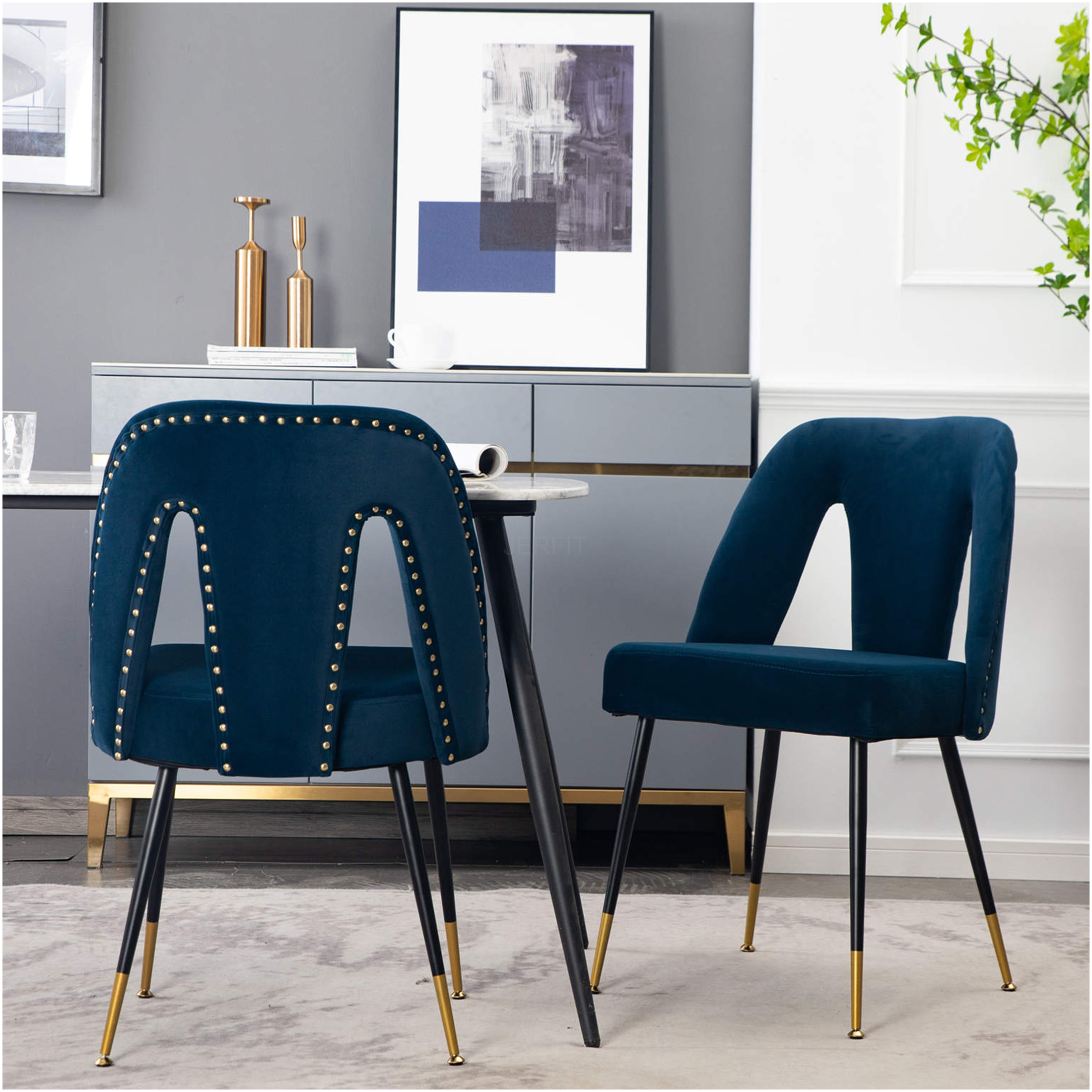 JERFIT Velvet Dining Chairs Set of 2, Modern Upholstered Side Chairs ...