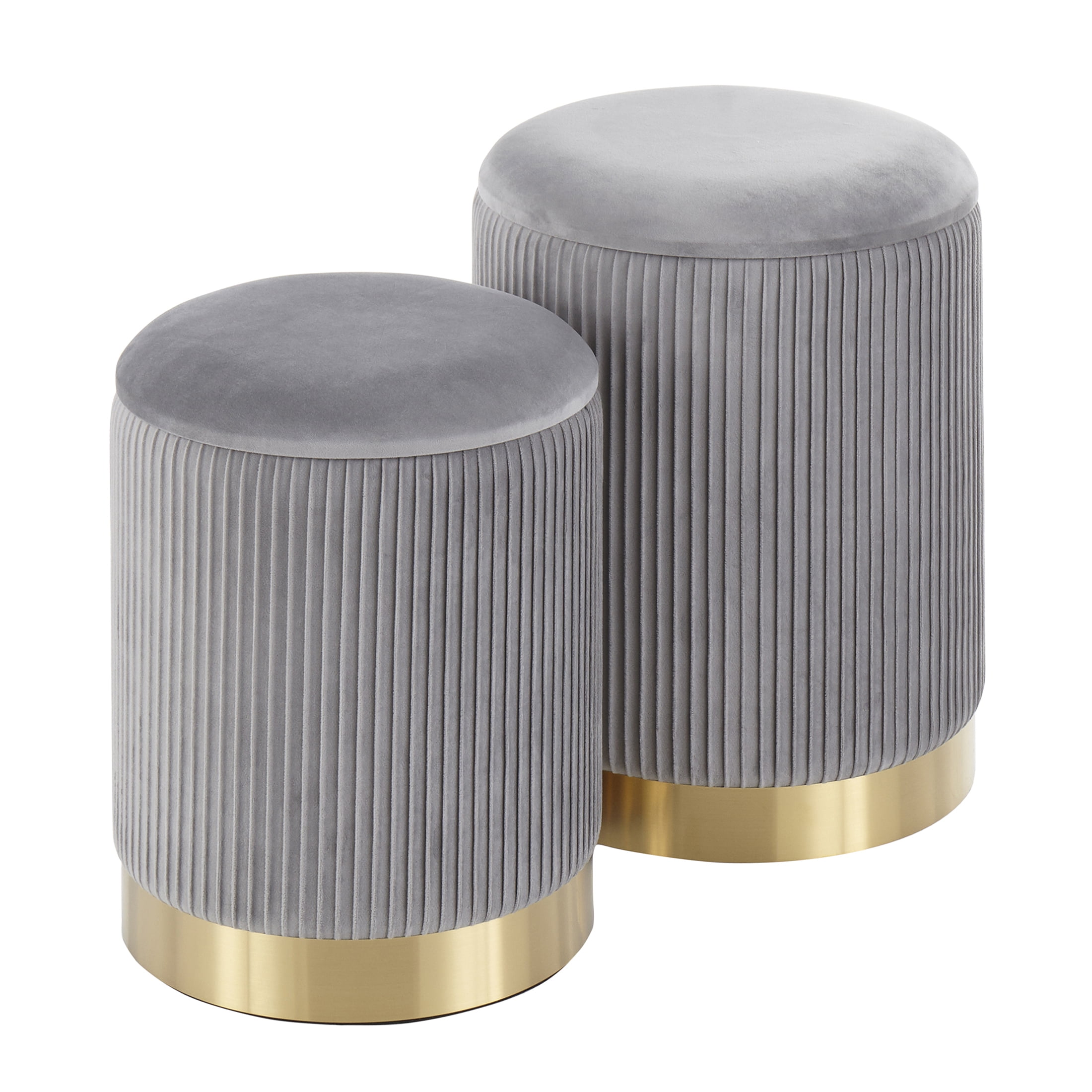 JERFIT Velvet Nesting Ottomans Set, Grey Tufted Storage Stool with Gold ...