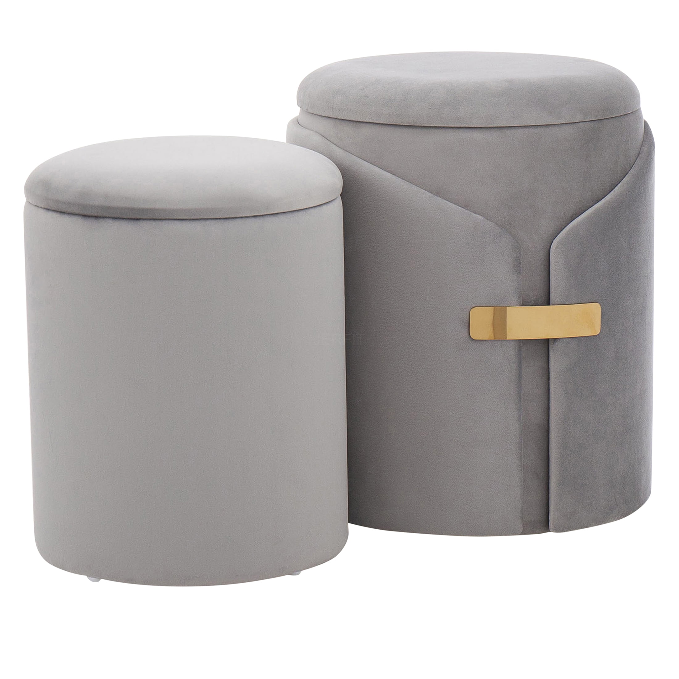 JERFIT Velvet Nesting Ottomans Set with Gold Metal Accents, Silver Glam ...