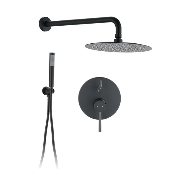 JERFIT Wall Mounted 10 Inch Rain Shower Combo Set, Matt Black Pressure ...