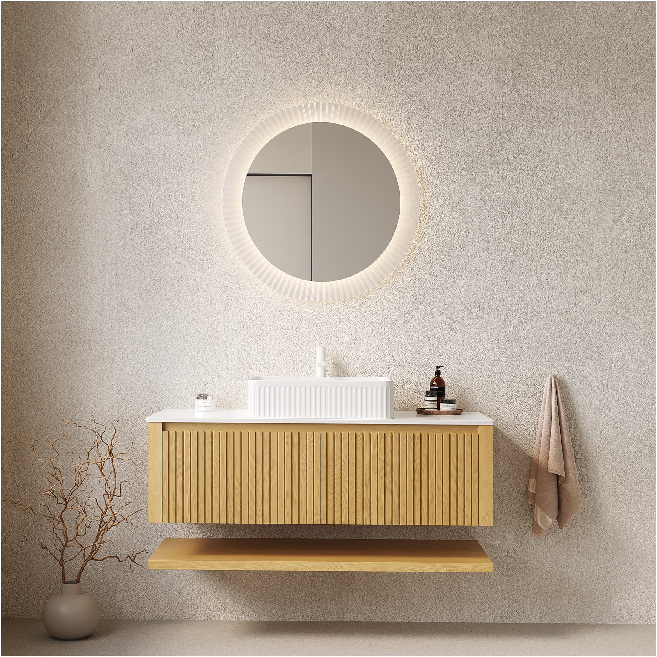 JERFIT Wall Mounted Bathroom Vanity with Sink, 48 inch Oak Wood Grain ...