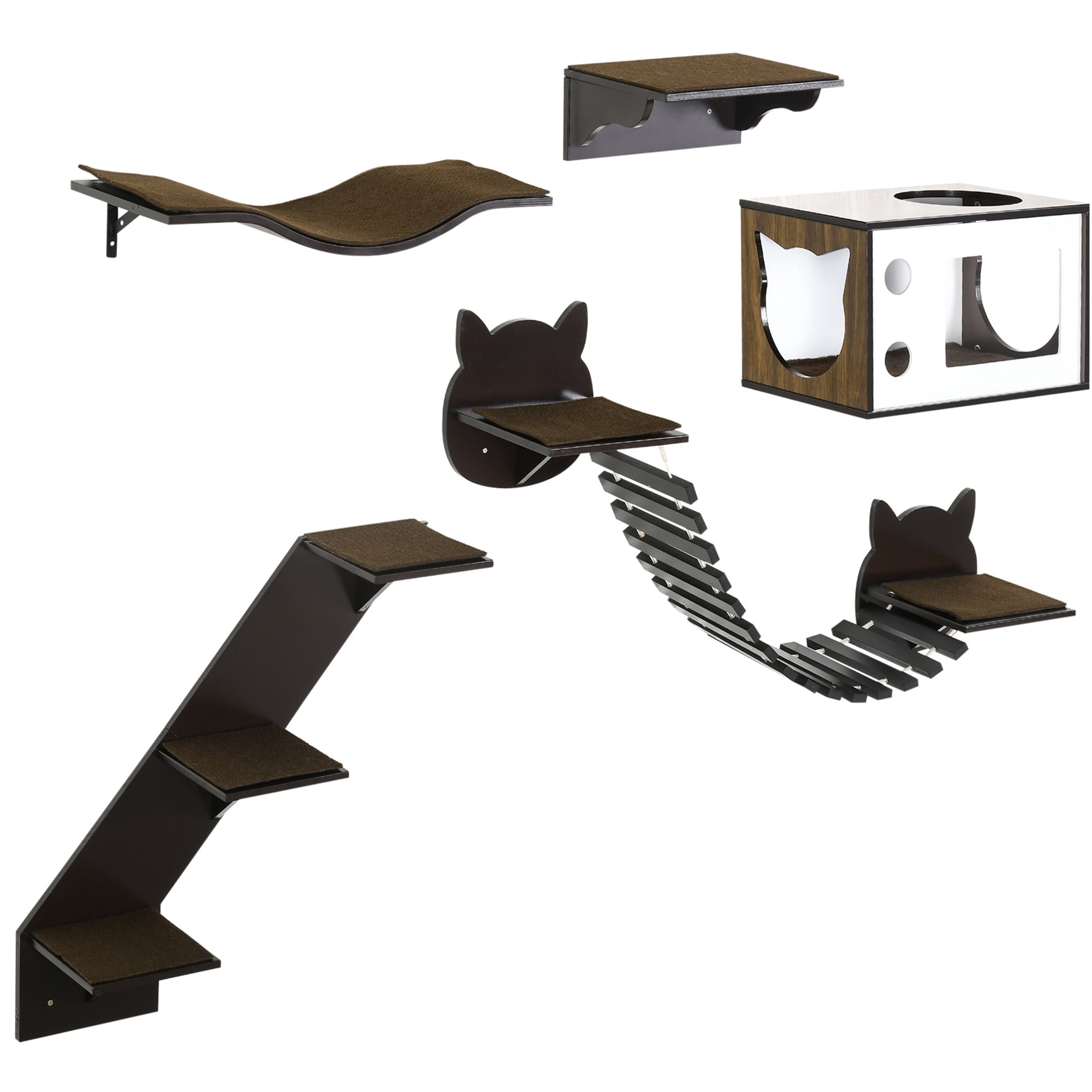 JERFIT Wall Mounted Cat Shelves Set with Condo House, Curved Perch ...